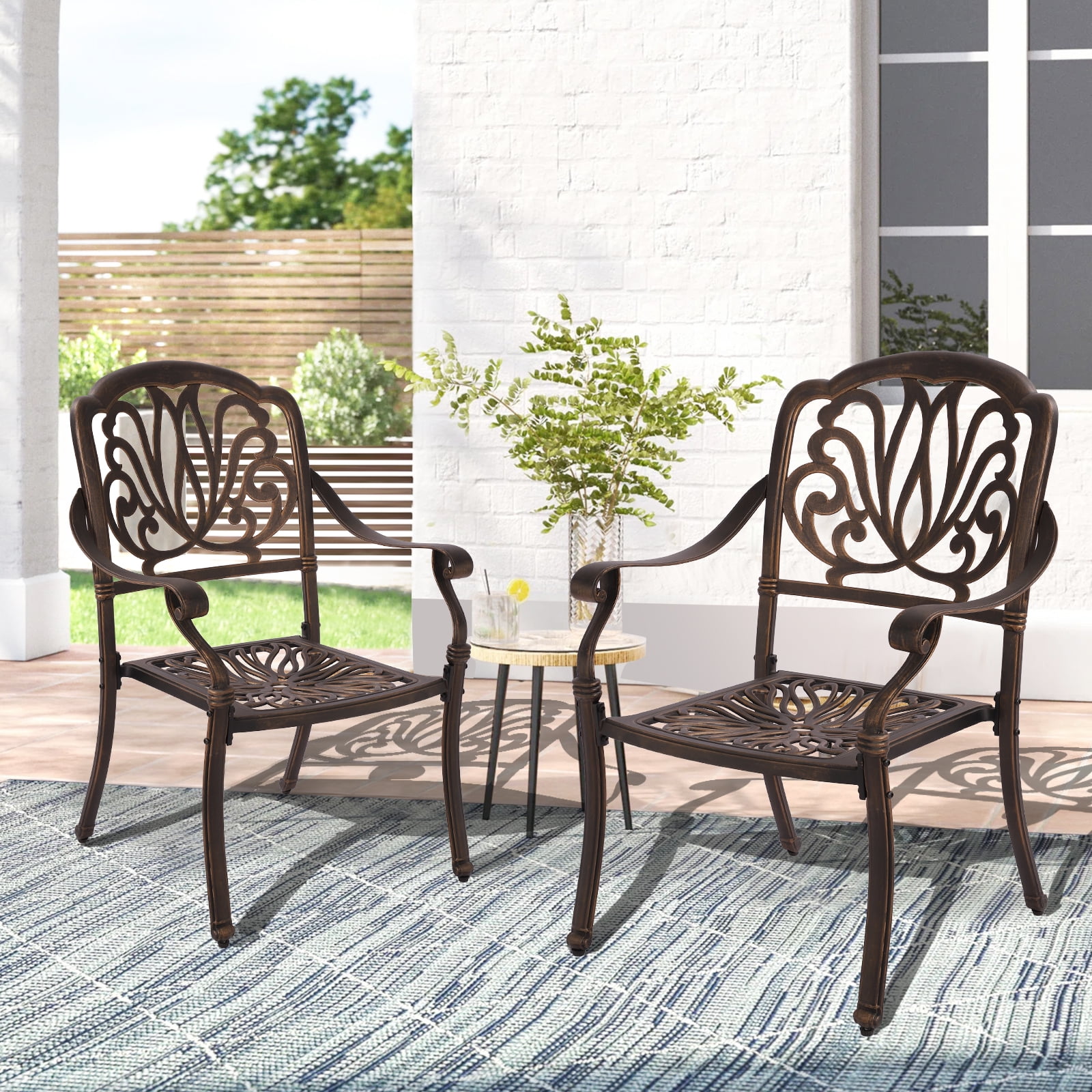 Magic Union Set of 2 Cast Aluminum Patio Dining Chairs, All-Weather ...