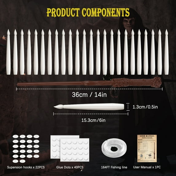 Magic Wand Remote Timer-Controlled Floating Candles Set 24pcs ...