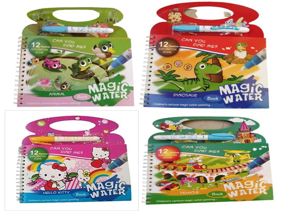 Magic Water Coloring Doodle Book & Magic Pen Reusable Magic Water Quick ...