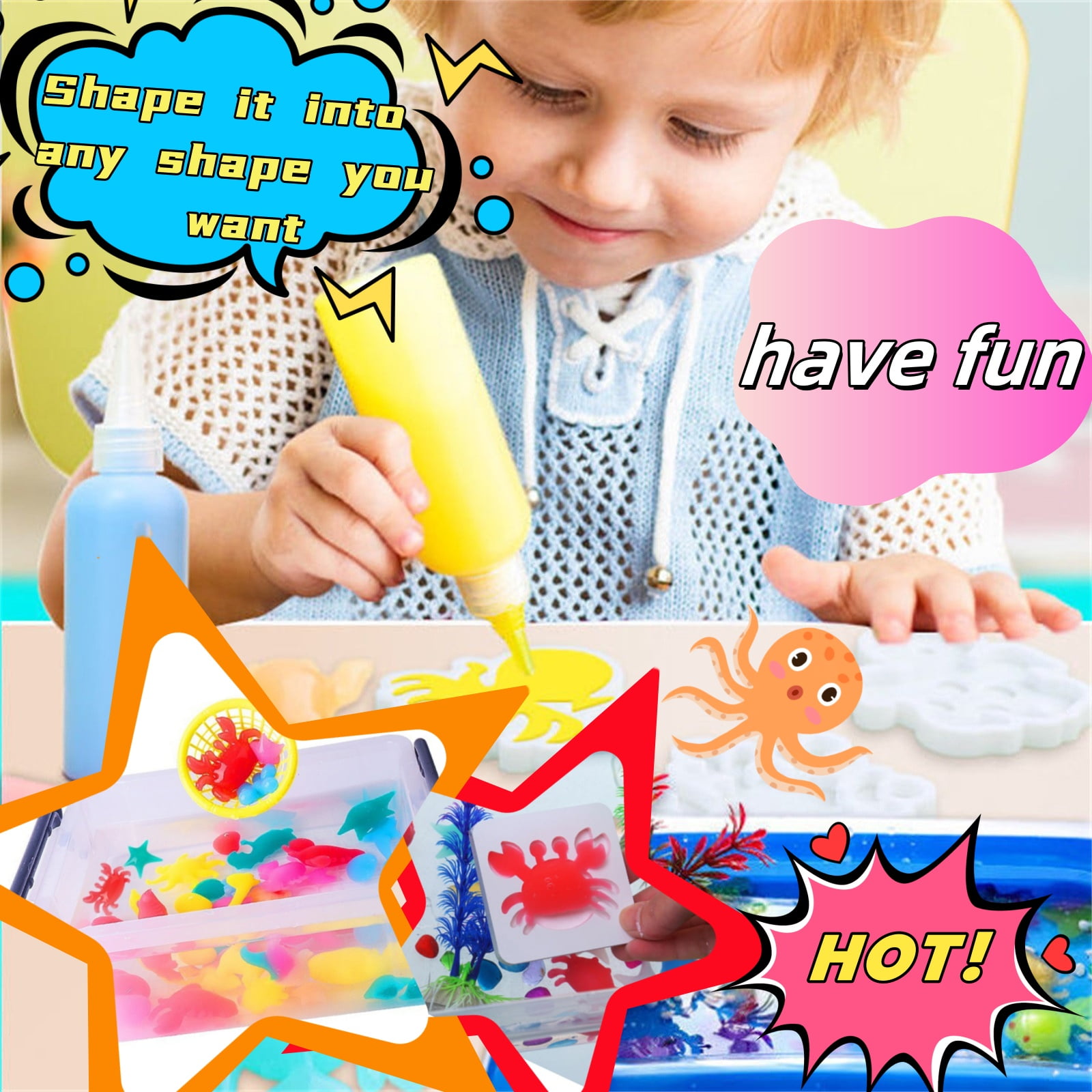 Magic Water Elf Toy Kit, Water Gel Kit with Magic Gels,Sea Creature ...