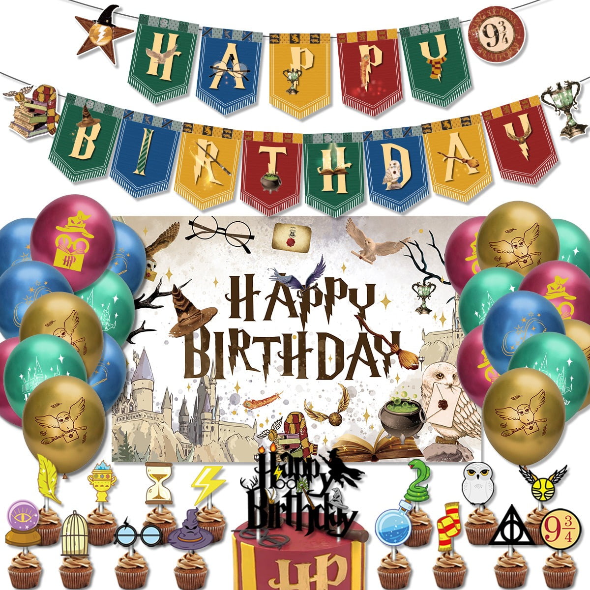Magic Wizard Birthday Party Decoration Set – Banner, Backdrop, Metallic ...