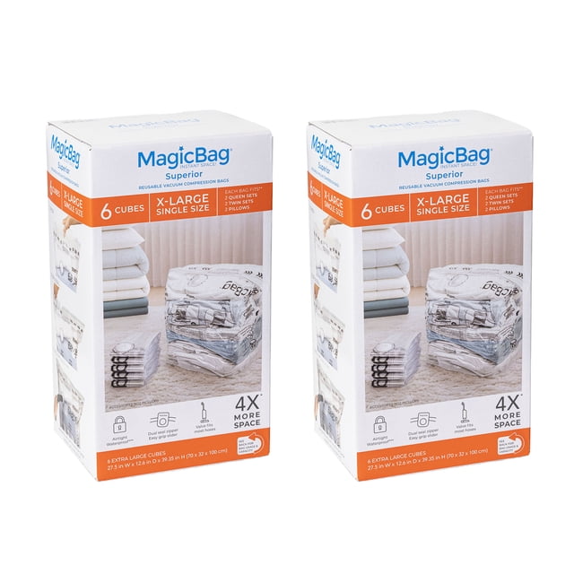MagicBag X-Large Vacuum Storage Bags, 12 Pack Cube Compression Bags for ...