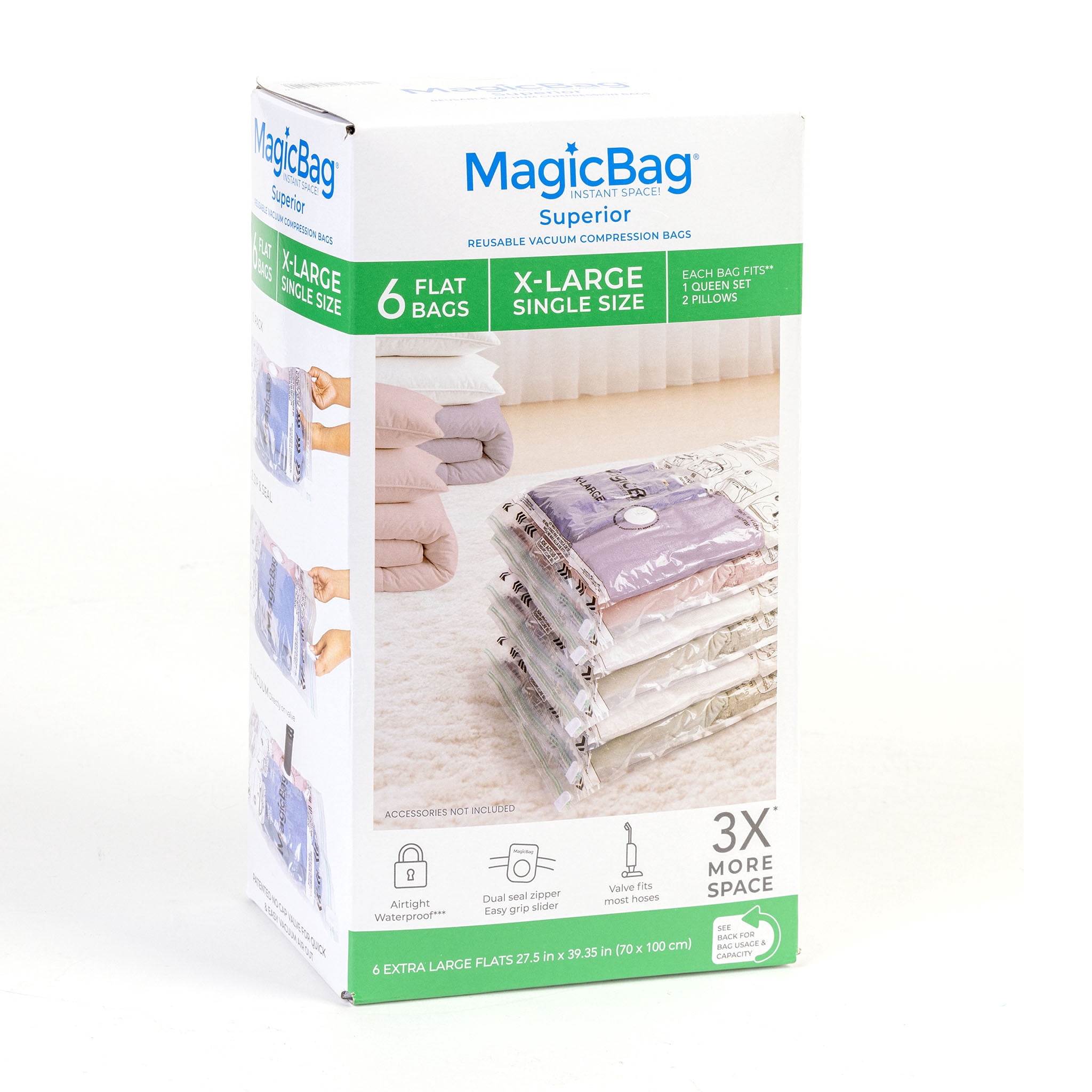 MagicBag X-Large Vacuum Storage Bags, 6 Pack Flat Compression Bags for ...