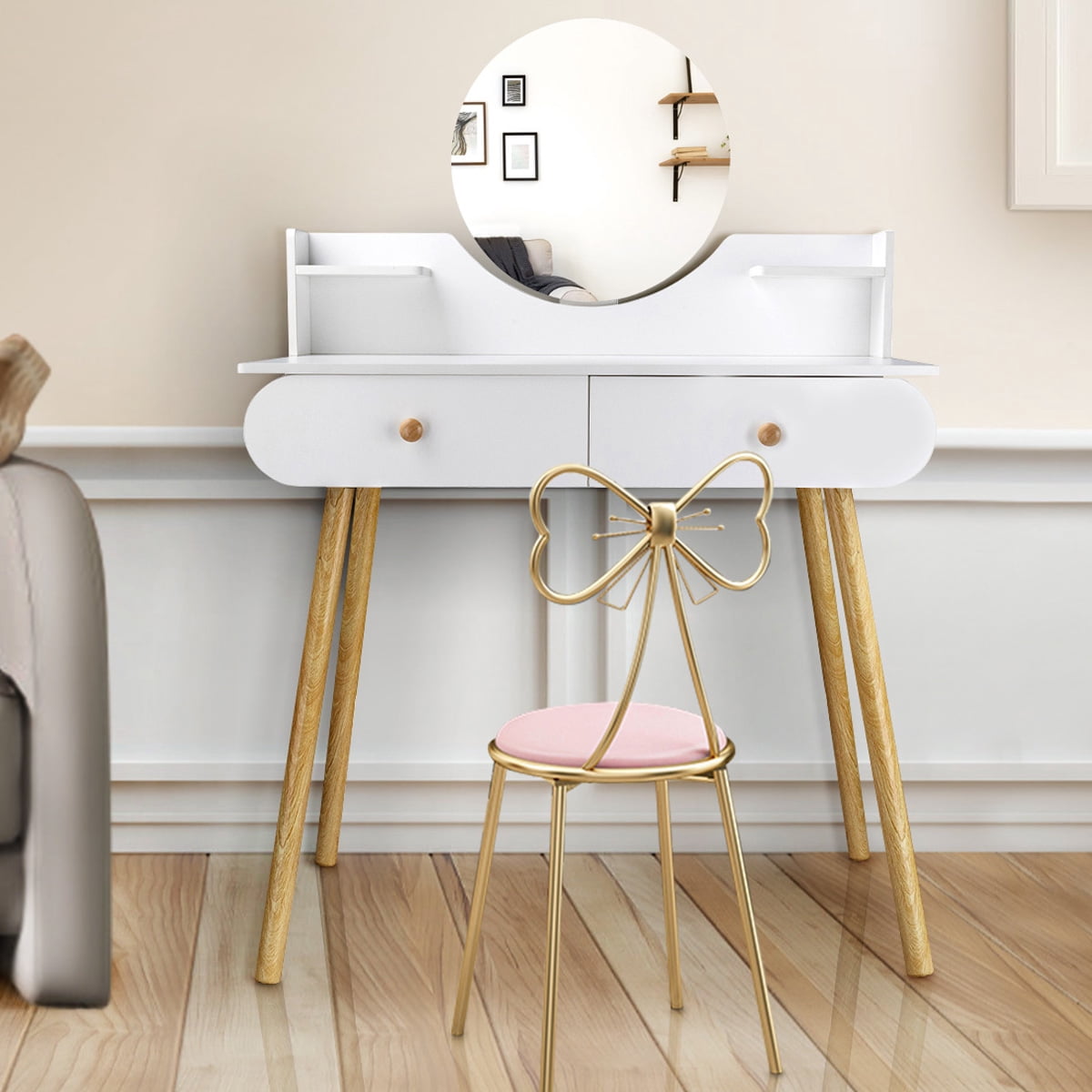 MagicCo White Vanity Desk with Mirror, Solid Wood Makeup Vanity ...