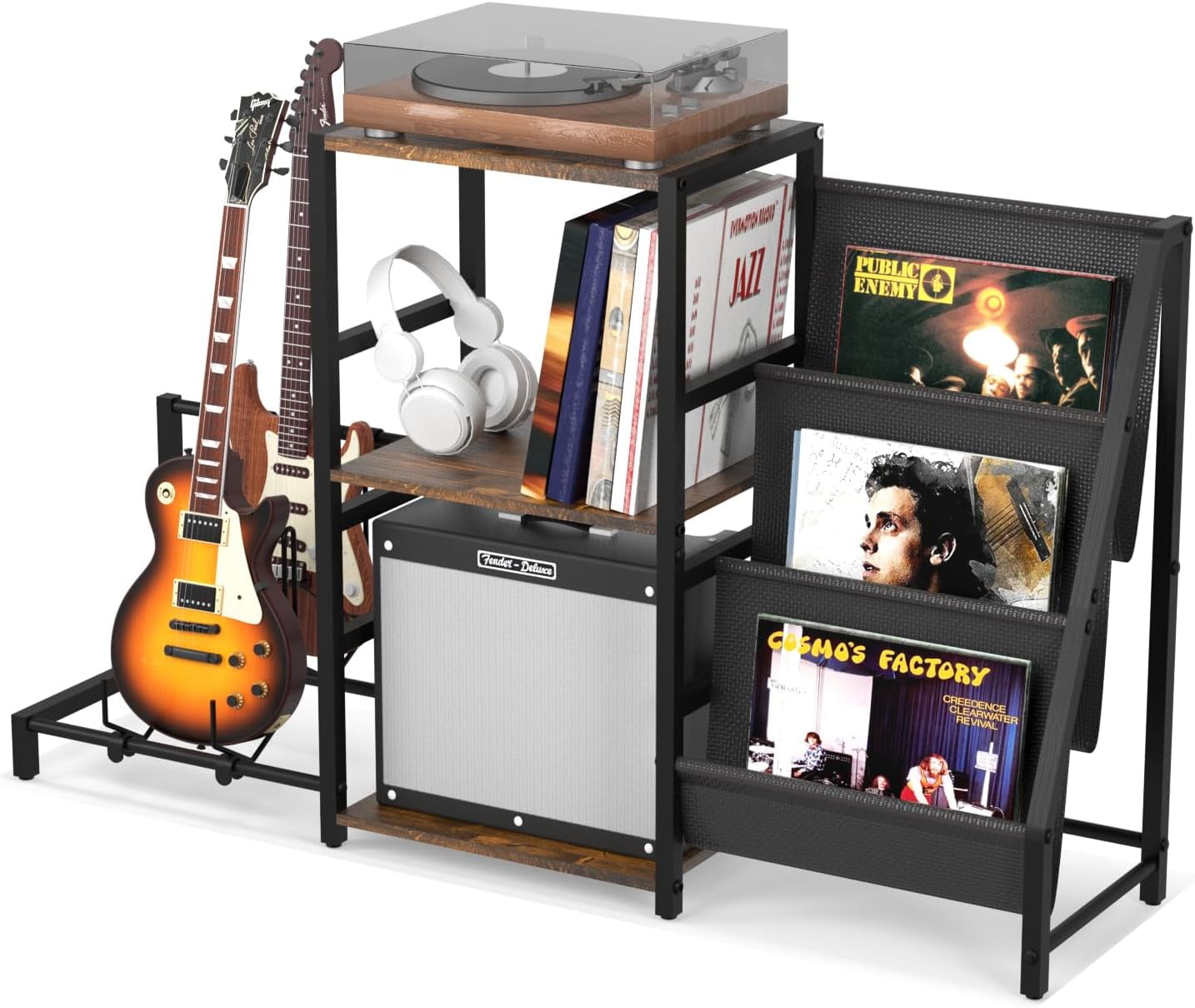 MagicFox Guitar Stand Record Player Stand with 3-Tier Vinyl Record Storage and 2-Tier for ...