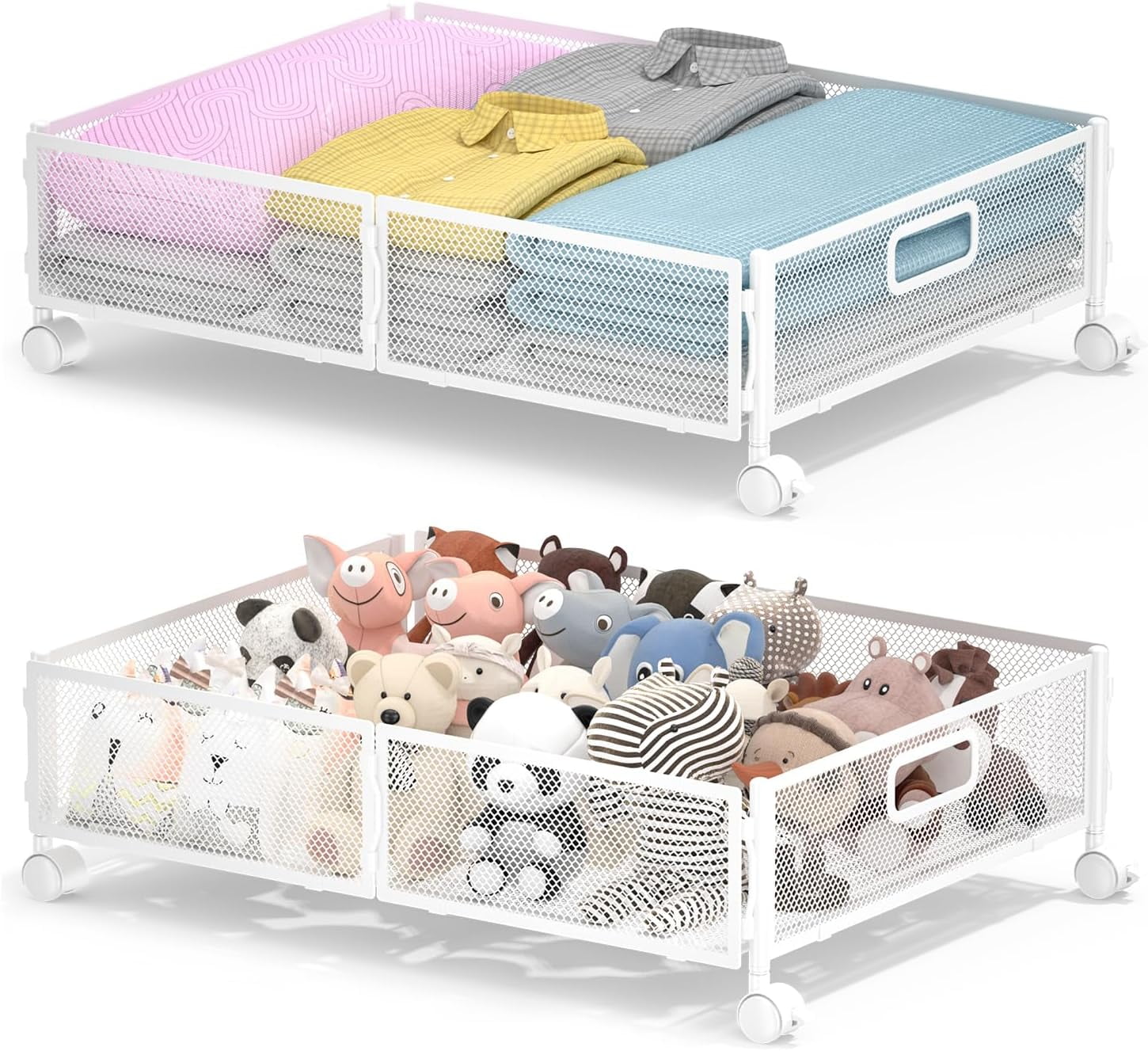 MagicFox Metal Under Bed Storage with Wheels,Rolling Under Bed Storage ...