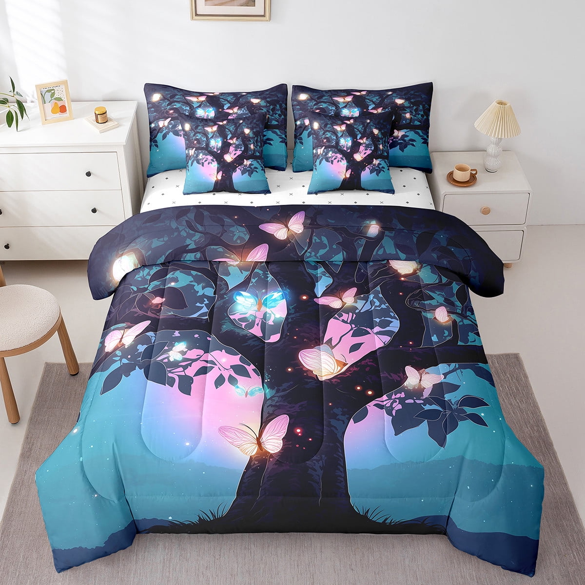 Magical 7 Piece Comforter Set Full Bed in a Bag,Pink Butterflies ...