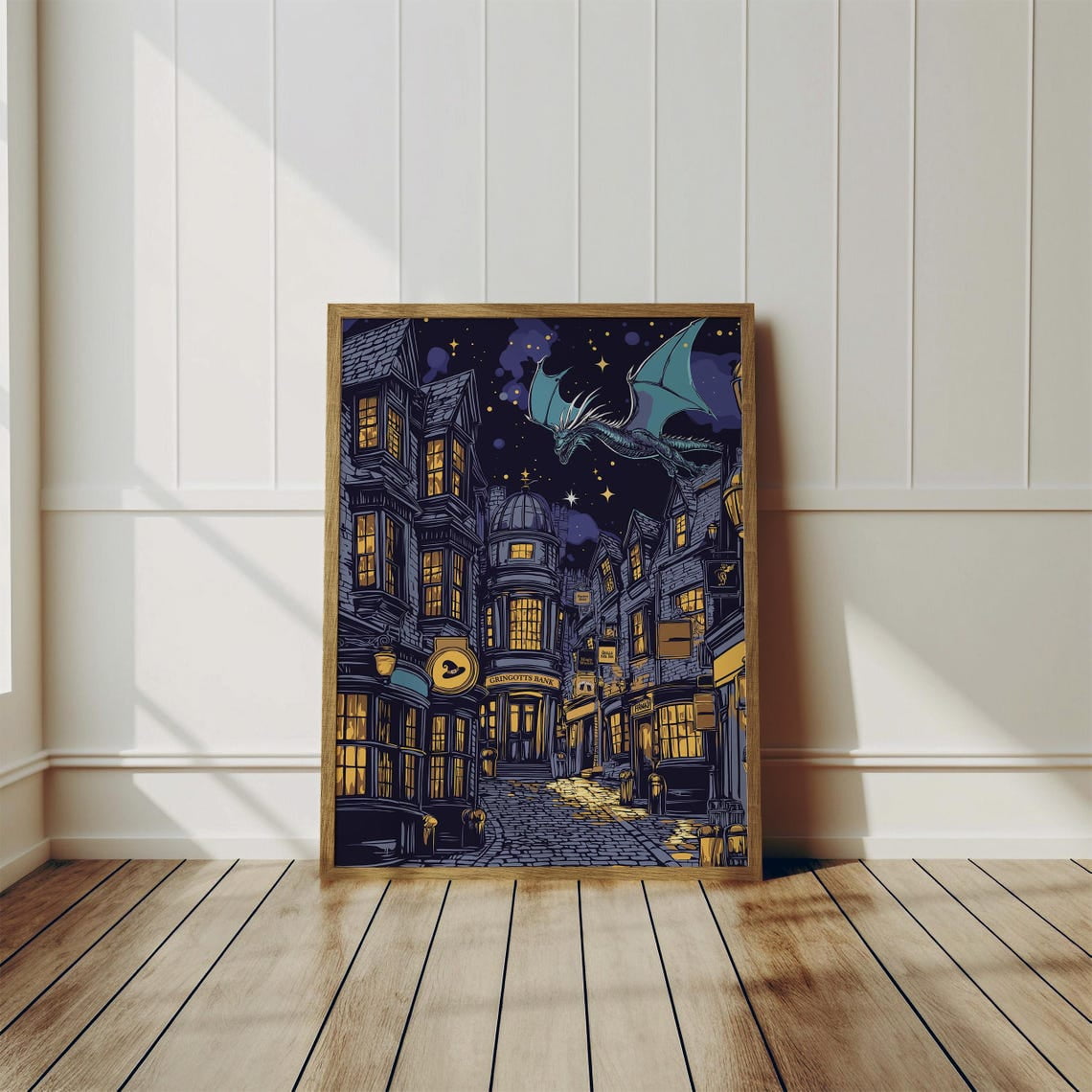 Magical Alley Matte Paper Poster, Flying Dragon Print, Witchcraft Shops ...