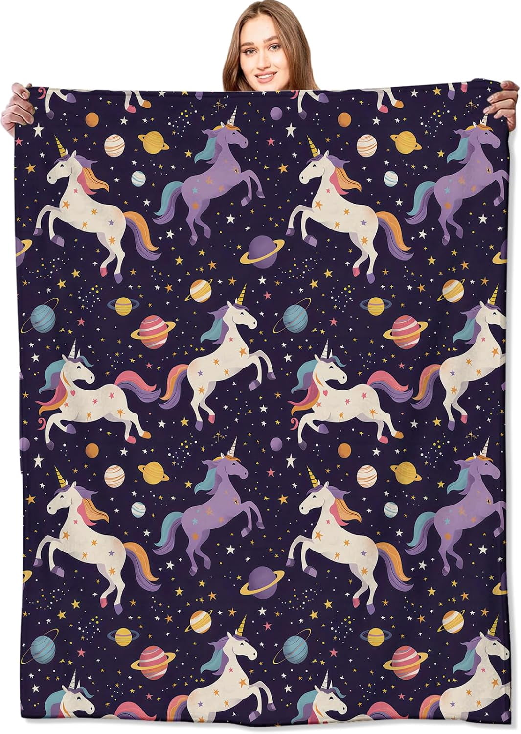 Magical Animal Blanket Cute Unicorn and Outer Space Dark Throw Blankets ...