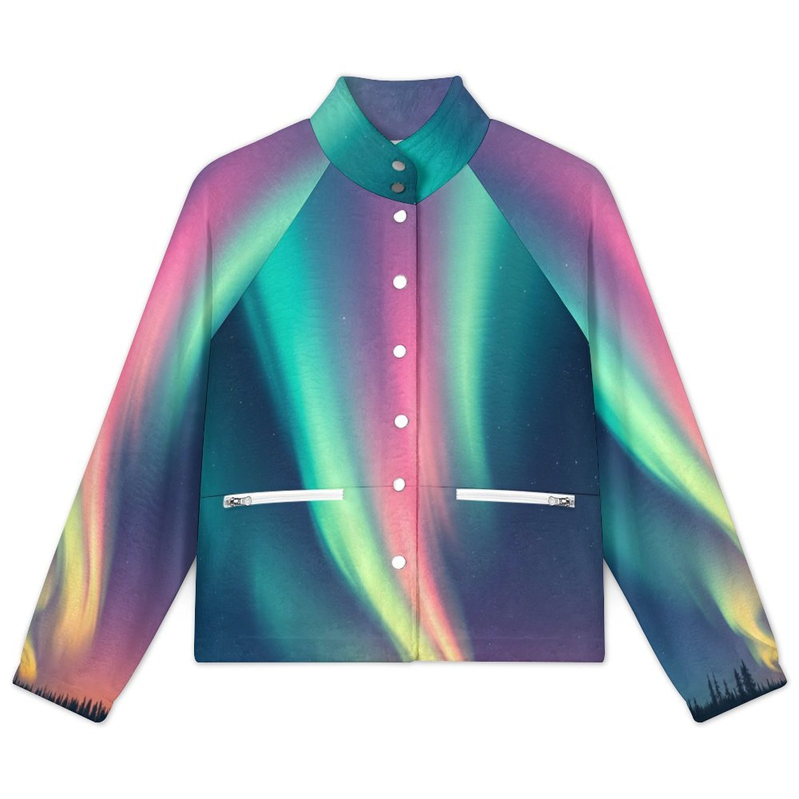 Magical Aurora Borealis Warm Women's Plush Jacket Stand Collar Full ...