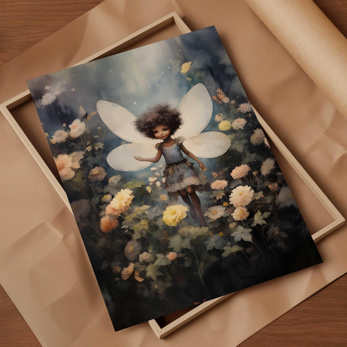 Magical Black Fairy Girl Wall Art, Afro Fairy With Wings, Whimsical ...