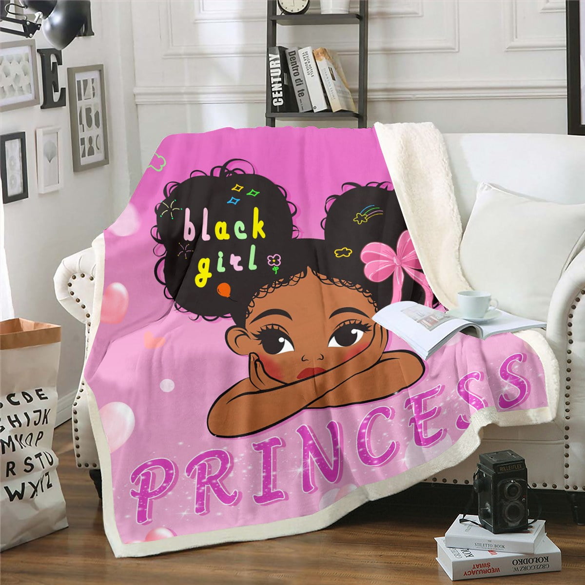 Magical Black Fleece Blanket Princess Blanket , Pink Love Hearts Throw ...