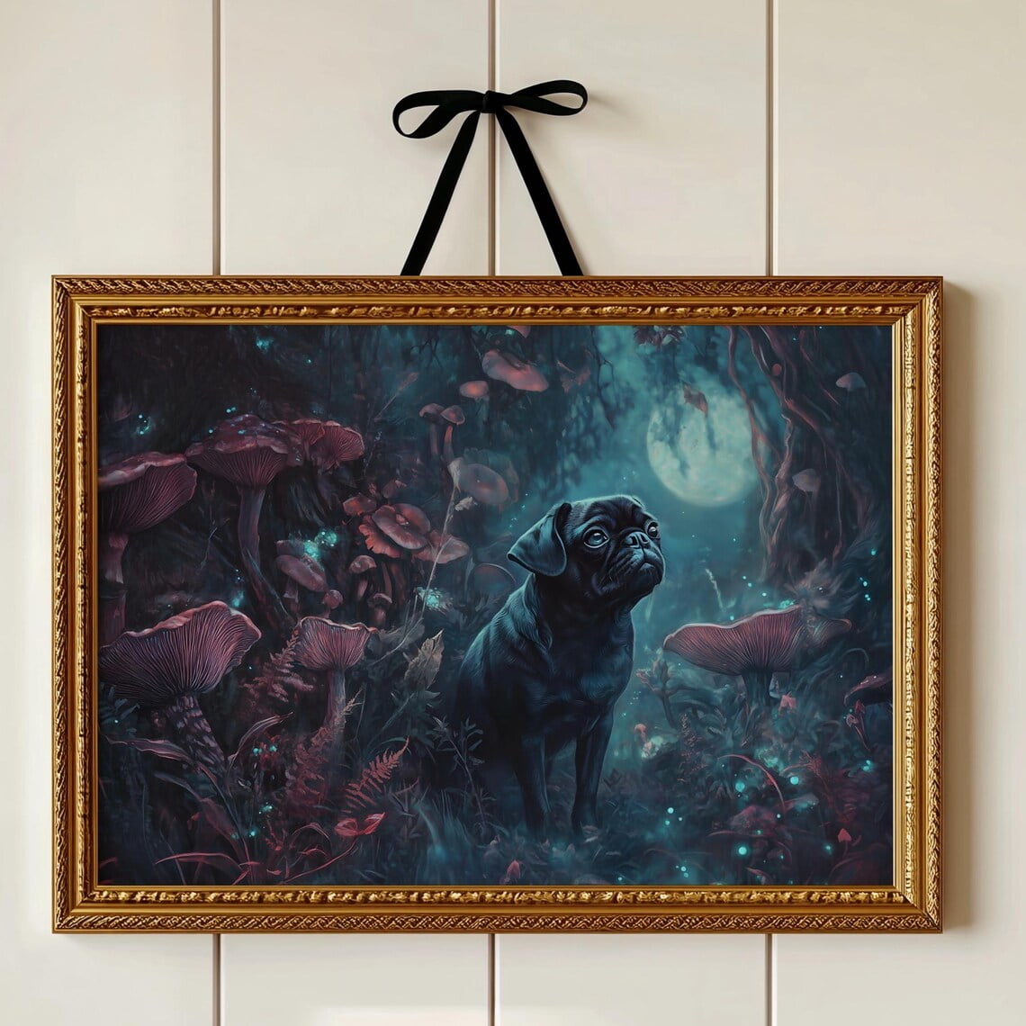Magical Black Pug In Enchanted Forest Art Print – Fantasy Dog Wall ...