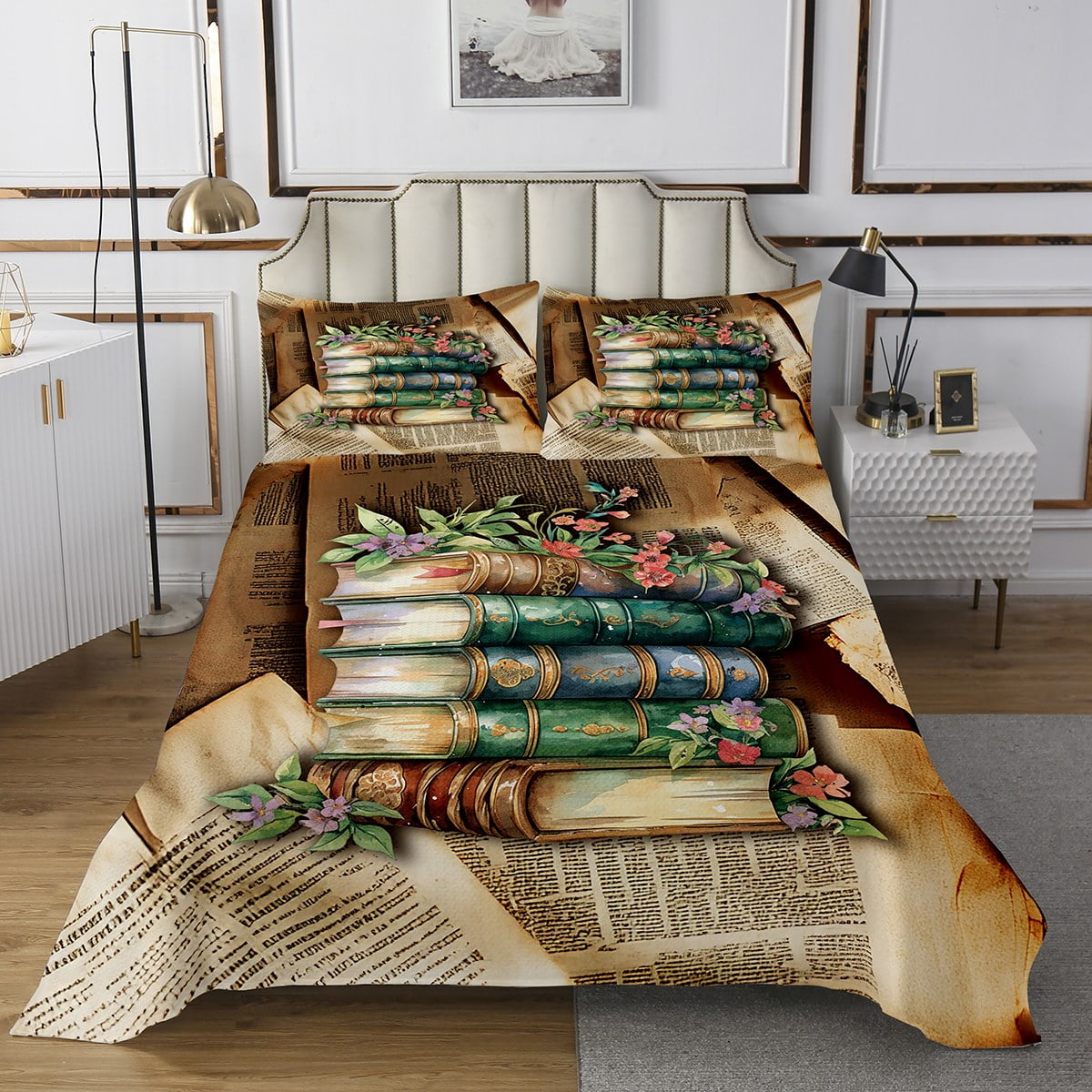 Magical Books Coverlet Set Chic Watercolor Flowers Garden Floral Books ...