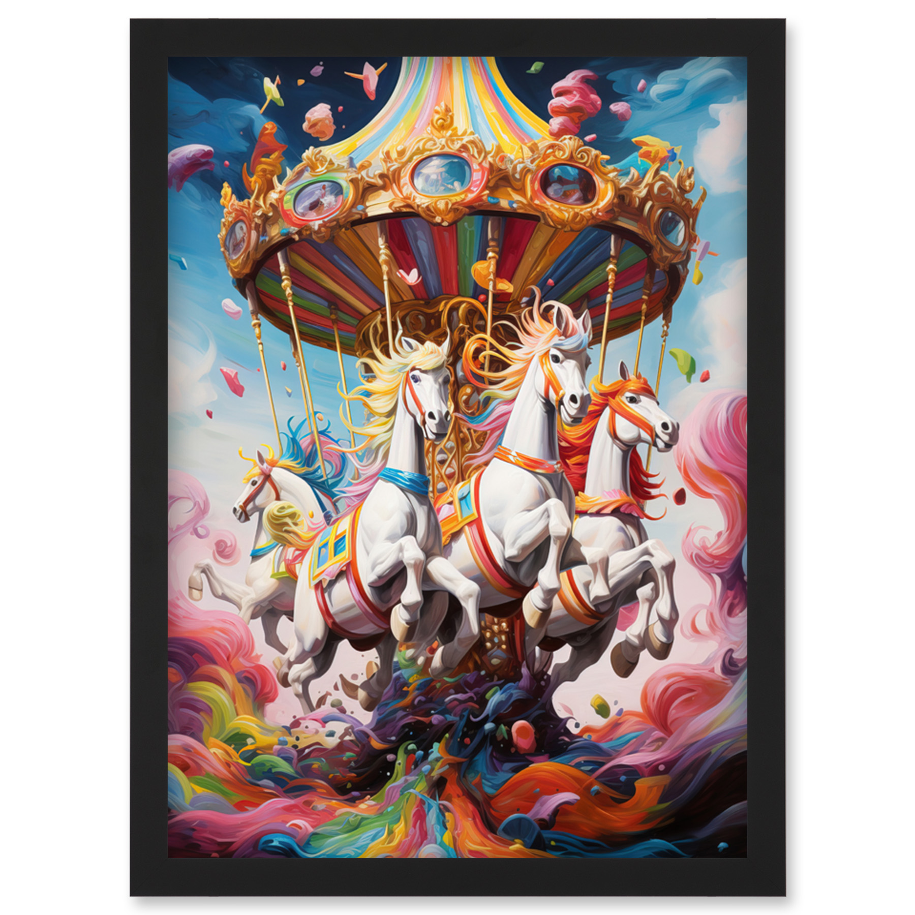 Magical Carousel in Rainbow Clouds Bright Bold Vibrant Fantasy Kids ...