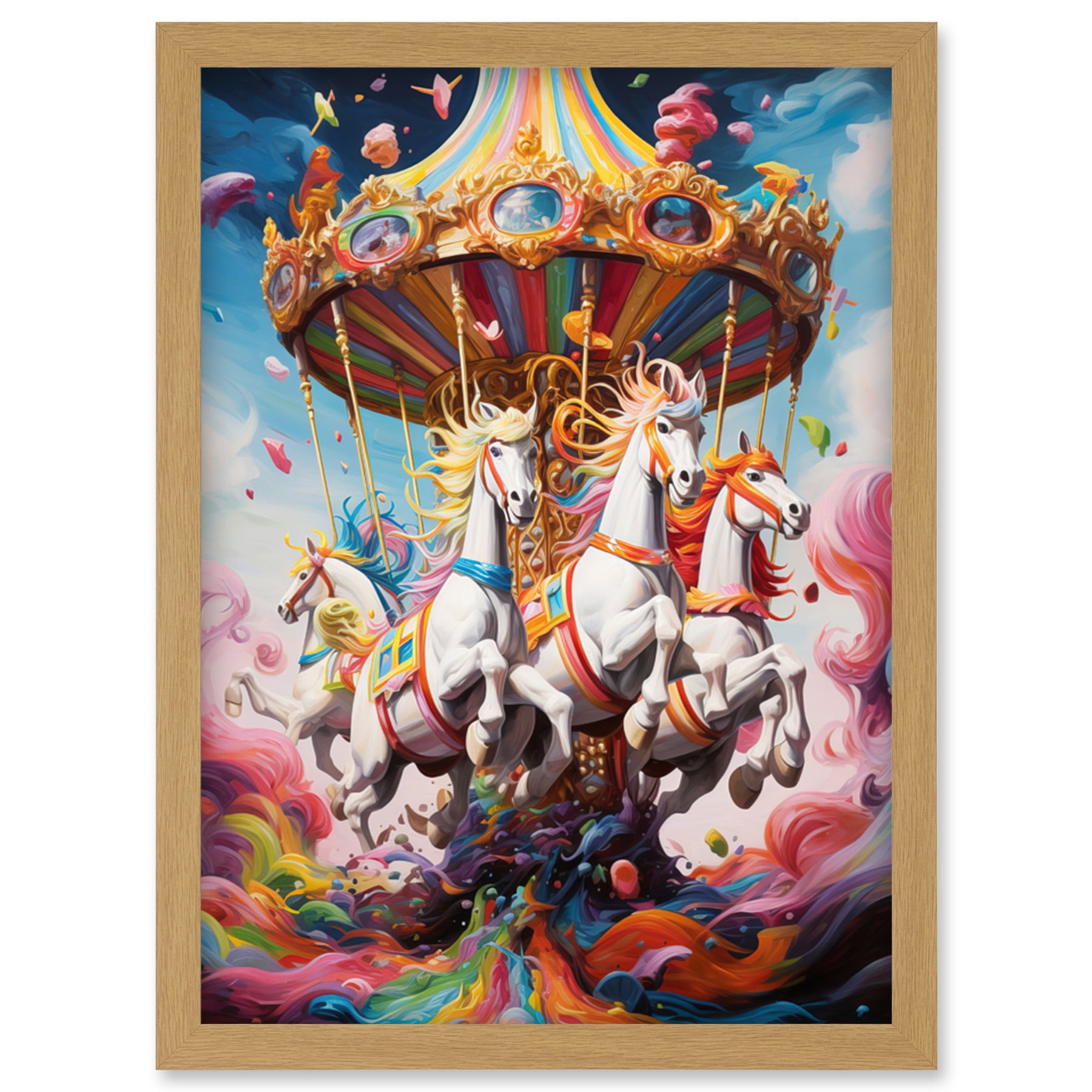 Magical Carousel in Rainbow Clouds Bright Bold Vibrant Fantasy Kids ...
