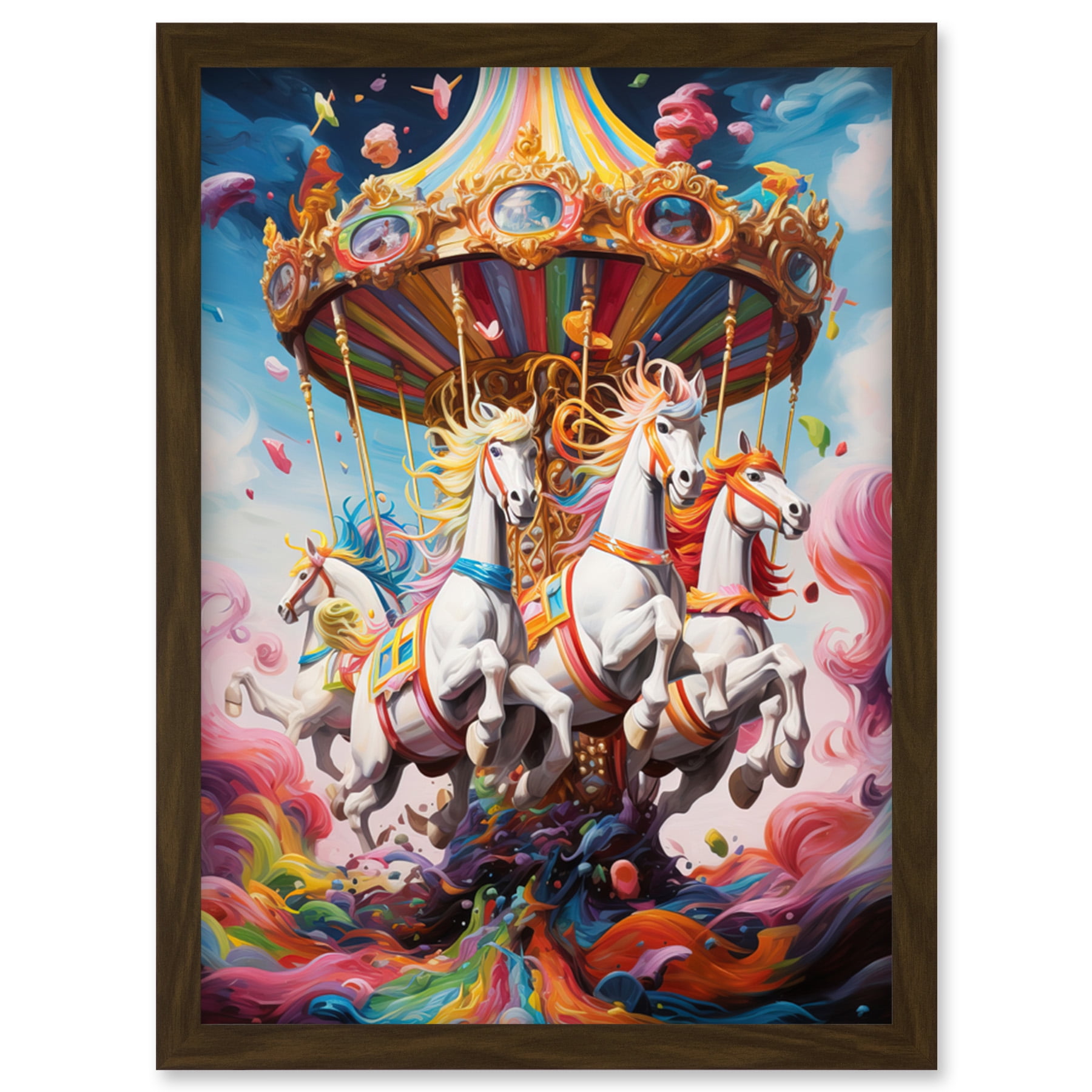 Magical Carousel in Rainbow Clouds Bright Bold Vibrant Fantasy Kids ...