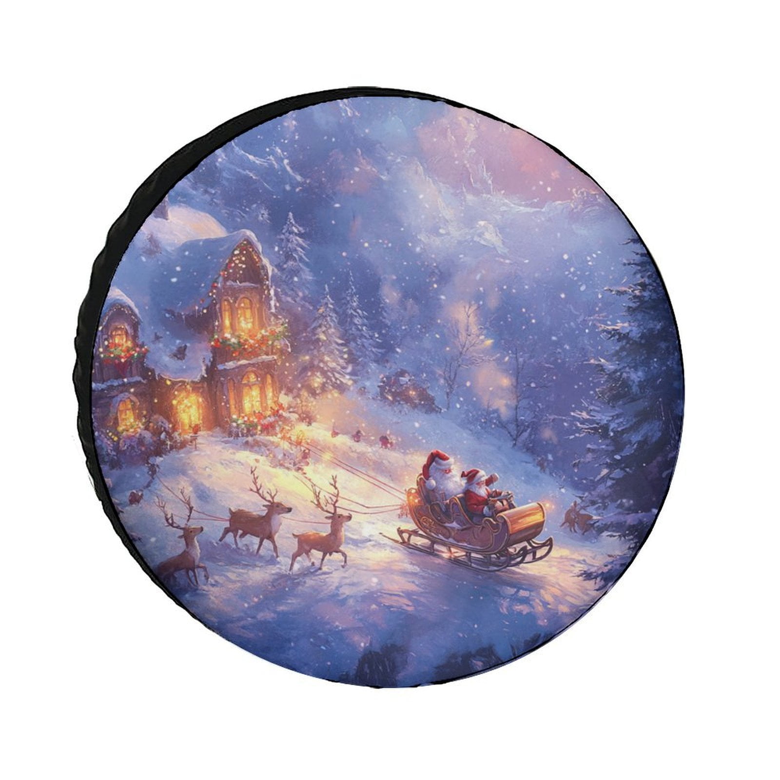 Magical Christmas Scene with Santa Claus Camper Spare Tire Cover Winter ...