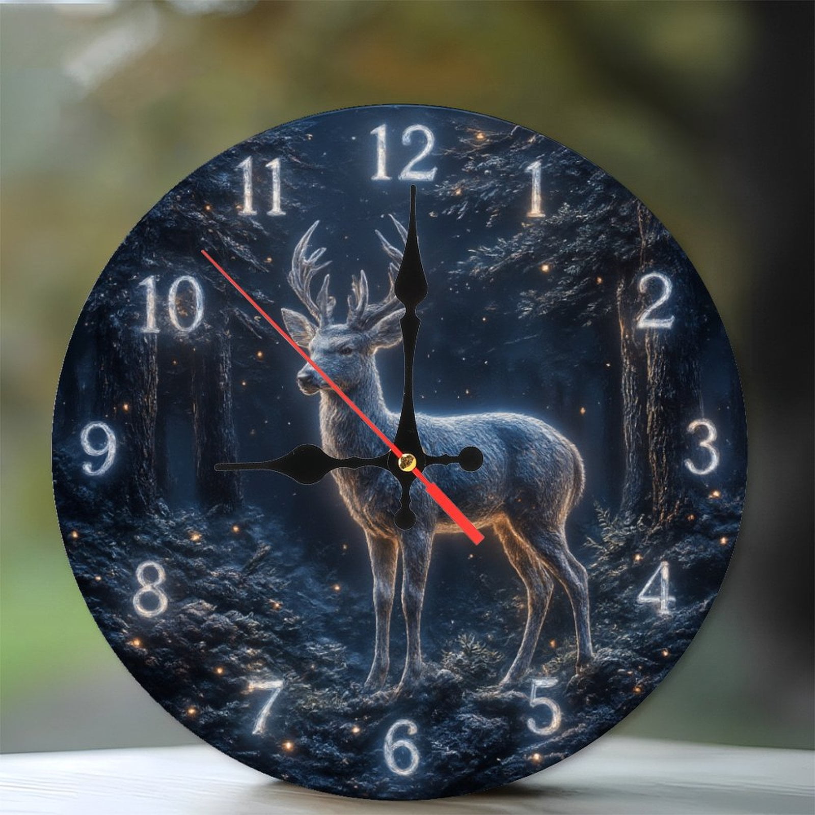 Magical Deer Clock Forest Night Glow Art Wall Decor 10-Inch Silent ...