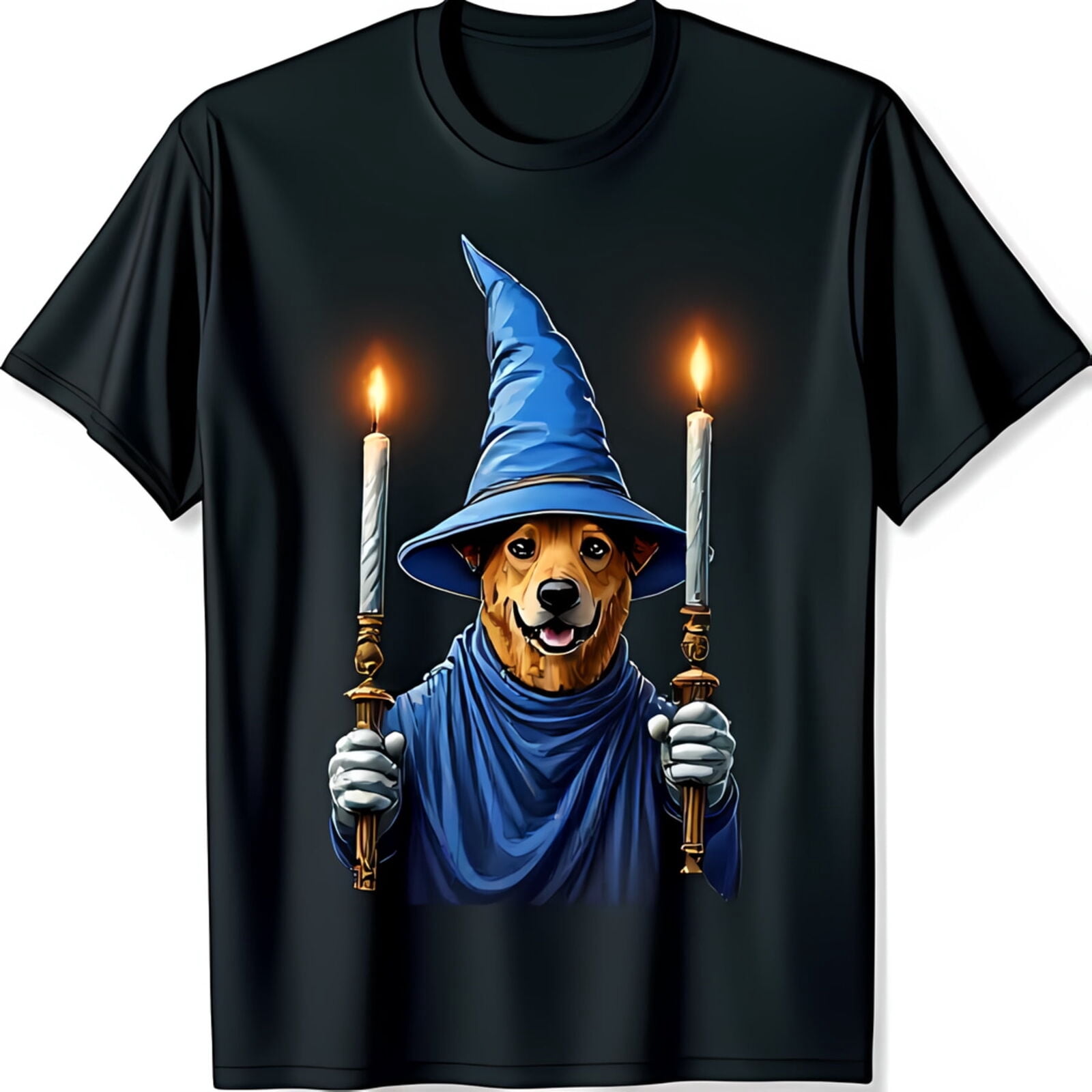 Magical Dog Wizard T-Shirt Light Brown & White Pup in Blue Hat & Robe ...