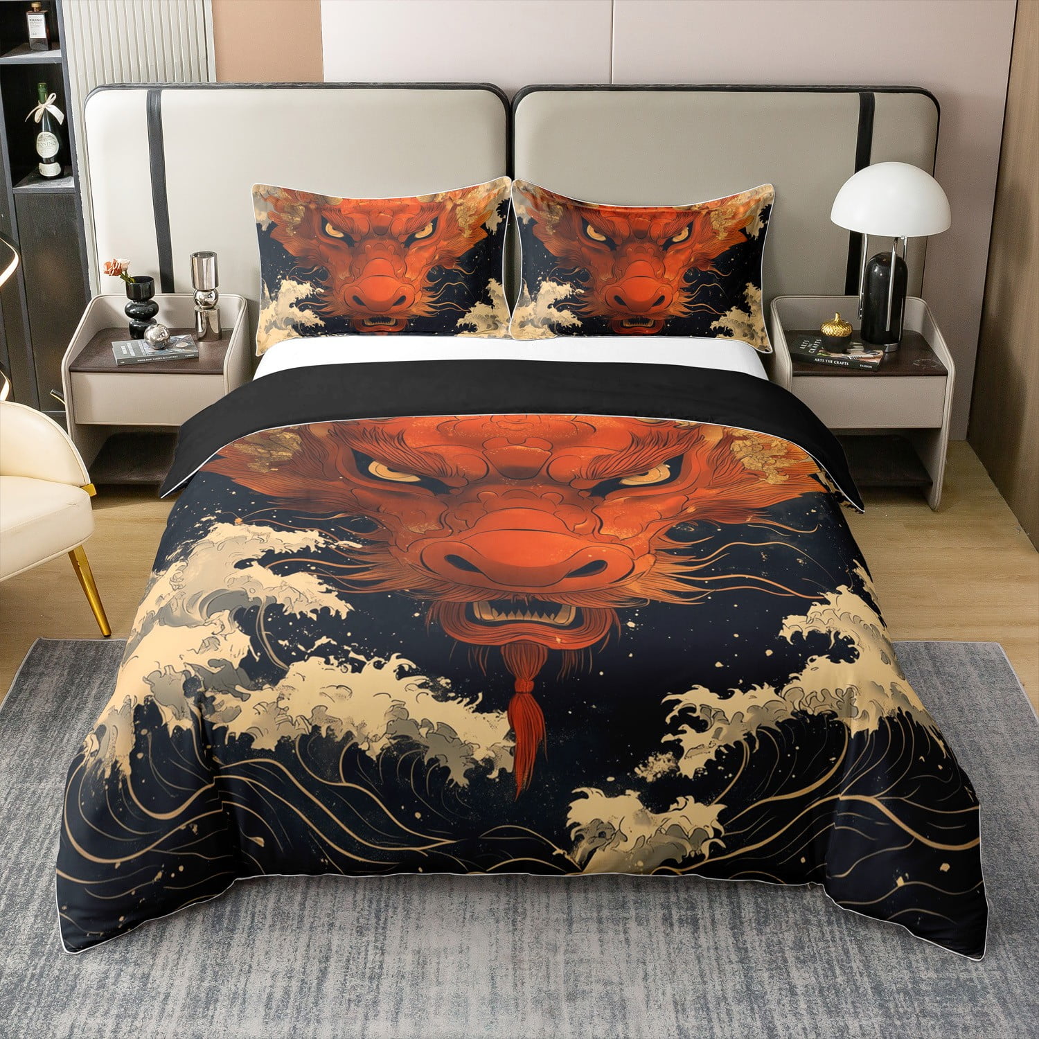 Magical Dragon 100% Cotton Bedding Set Twin,Chinese Oriental Ancient ...