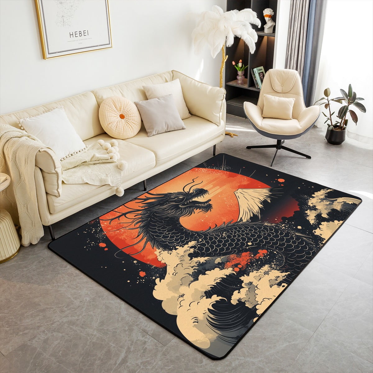 Magical Dragon Carpet 3x5,Japanese Ukiyo-E Style Area Rugs for Bedroom ...
