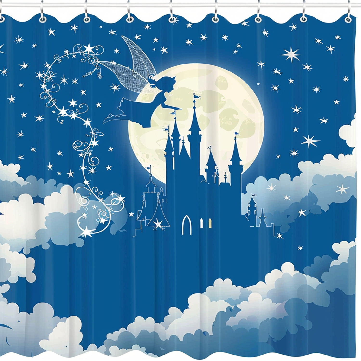 Magical Fairy Castle Shower Curtain Silhouette Design with Stars Moon ...