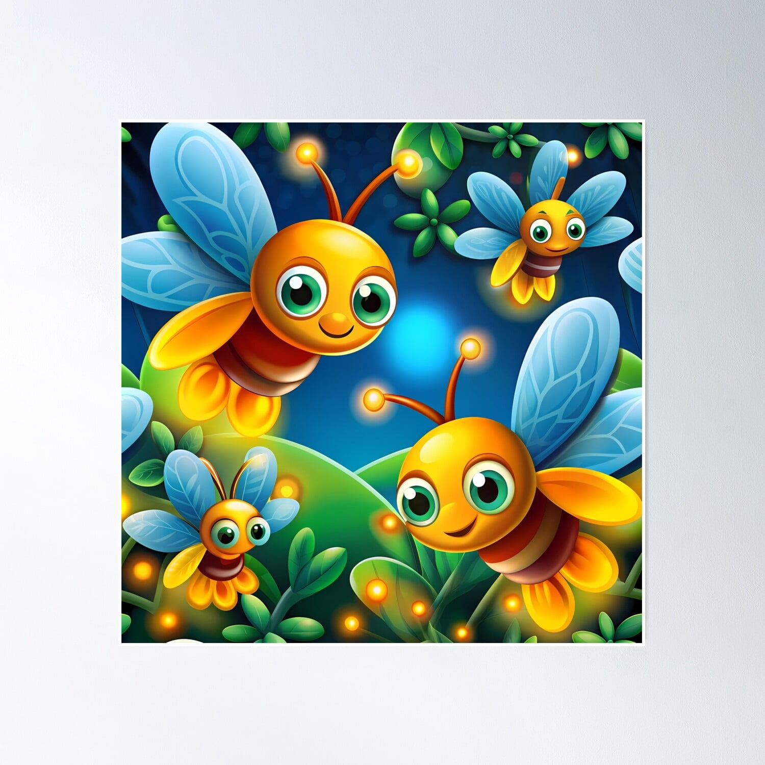 Magical Fireflies Flying Over The Enchanted Forest - Seamless Pattern ...