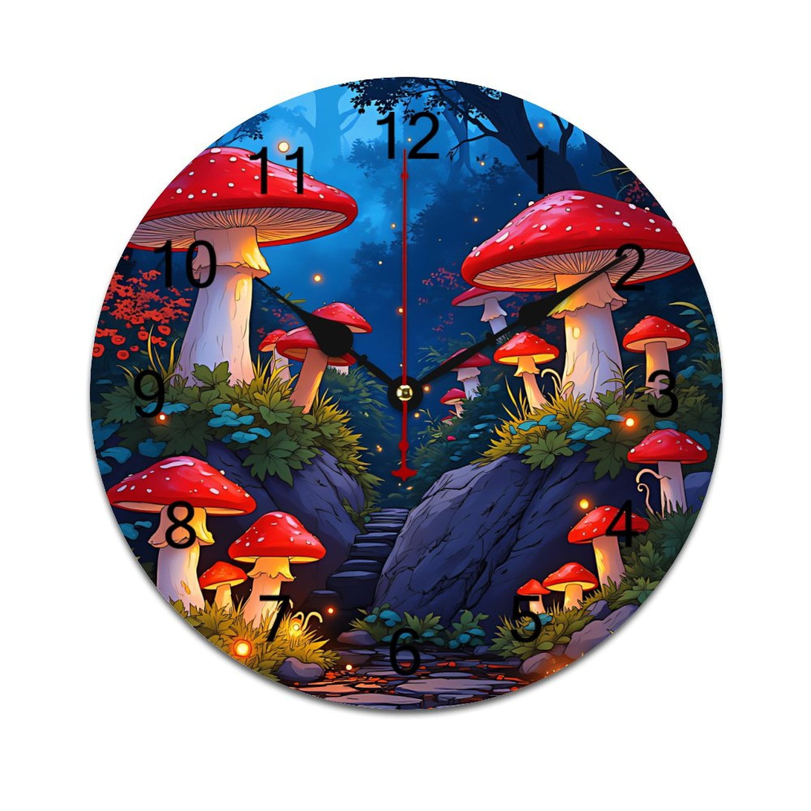 Magical Forest Butterflies And Mushrooms Printed Silent Wall Clock ...