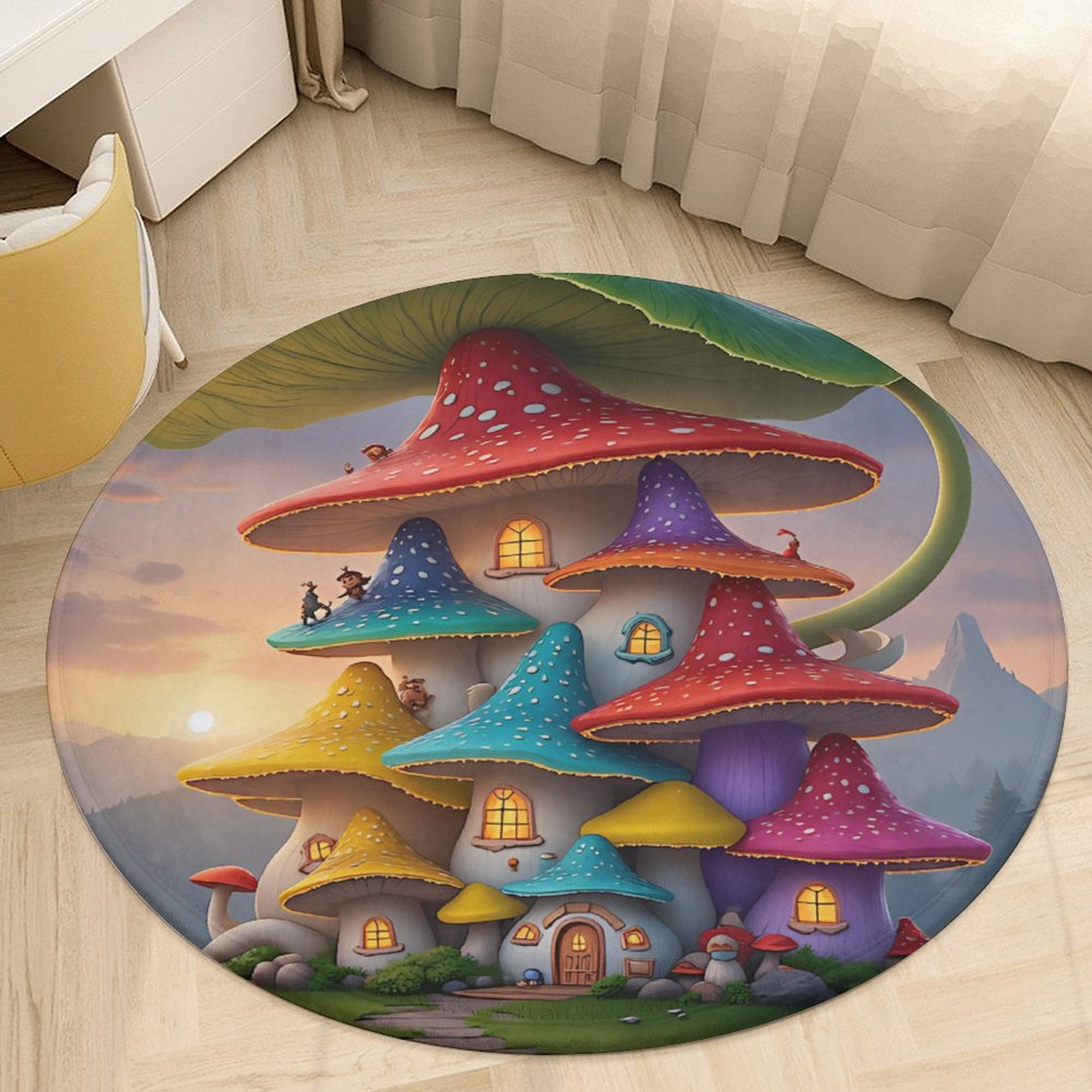 Magical Forest Butterflies And Mushrooms Round Area Rugs for Bedroom ...