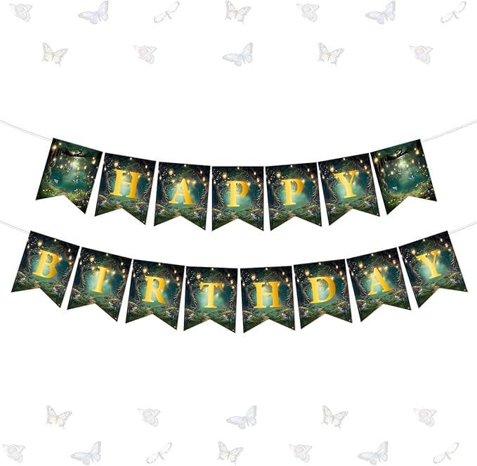 Magical Forest Fairy Happy Birthday Banner Enchanted Forest Birthday ...