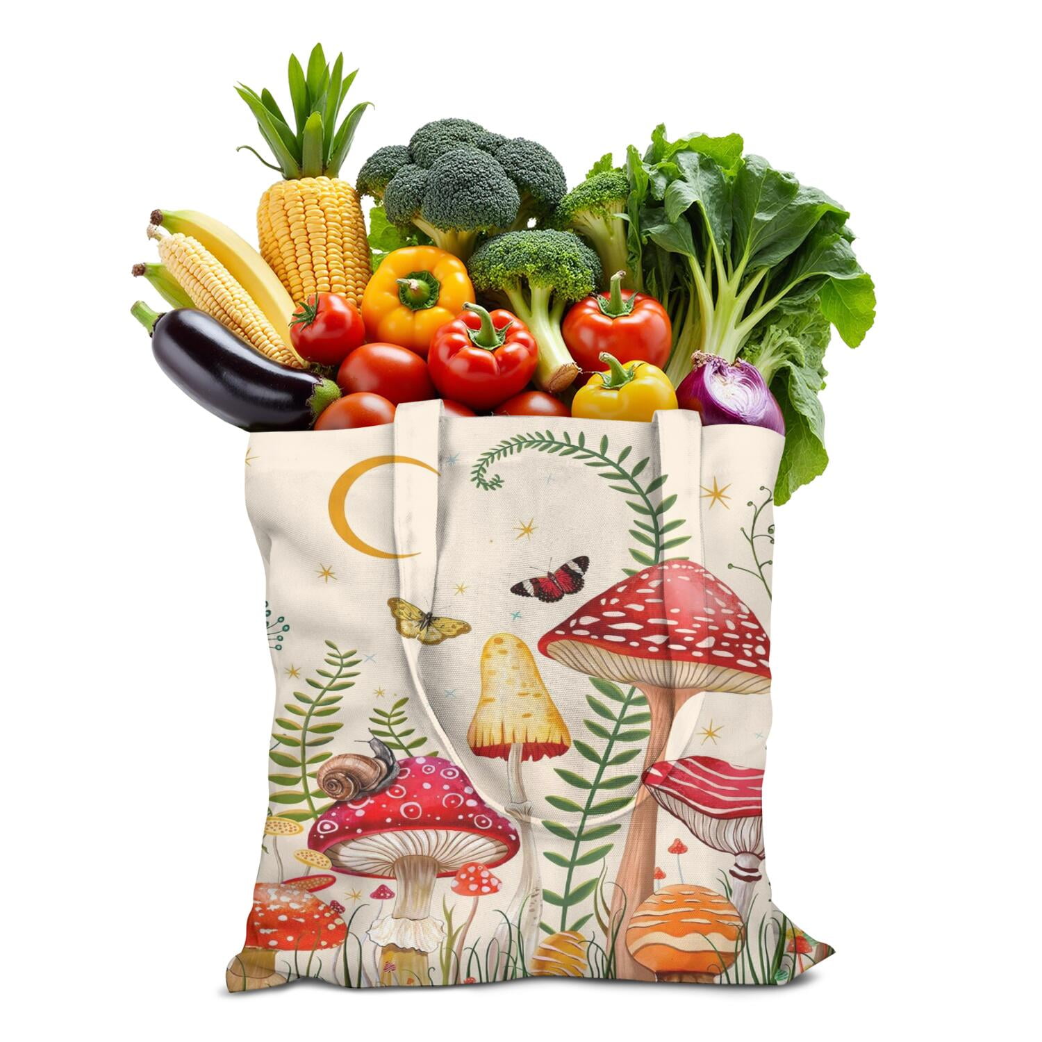 Magical Forest Mushrooms Canvas Tote Bag, Reusable Fairy Tale Mushroom ...