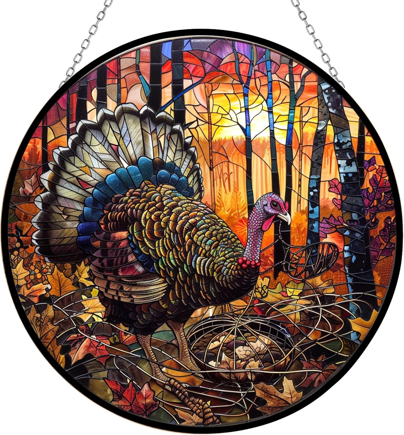 Magical Forest Thanksgiving Turkey Stained Glass Window Hanging by ...
