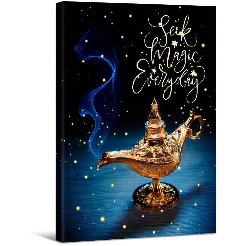 Magical Genie Lamp With Seek Magic Message. Large Wooden Framed Wall ...