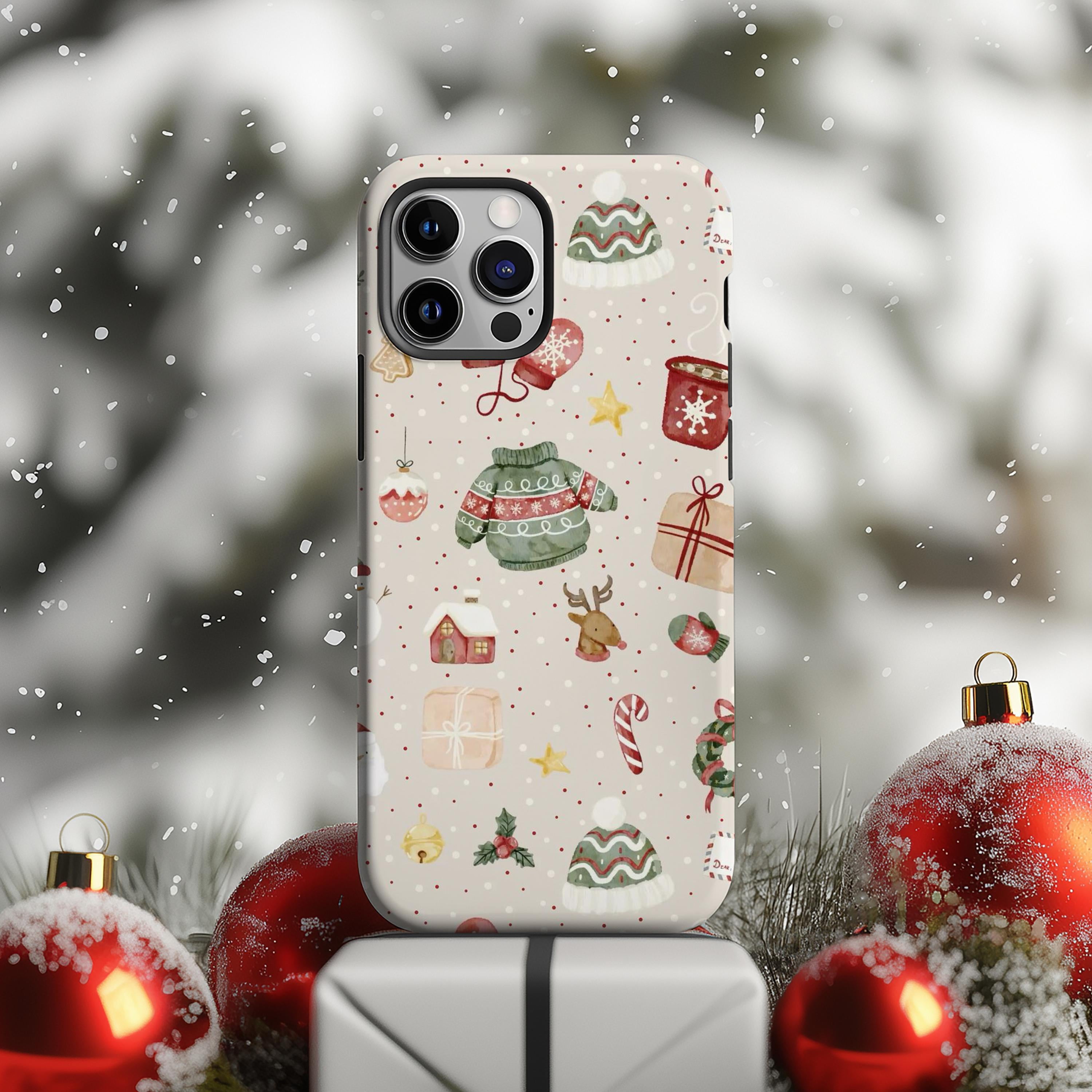 Magical Holiday Phone Case with Snowman Reindeer House Art 17 to 11 Pro ...