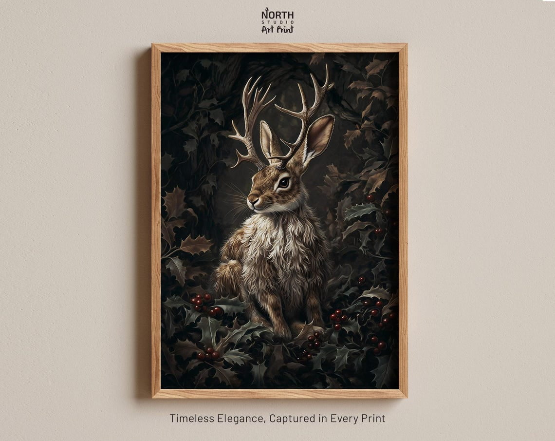 Magical Jackalope Art Print, Dark Academia Art, Magical Art Painting ...