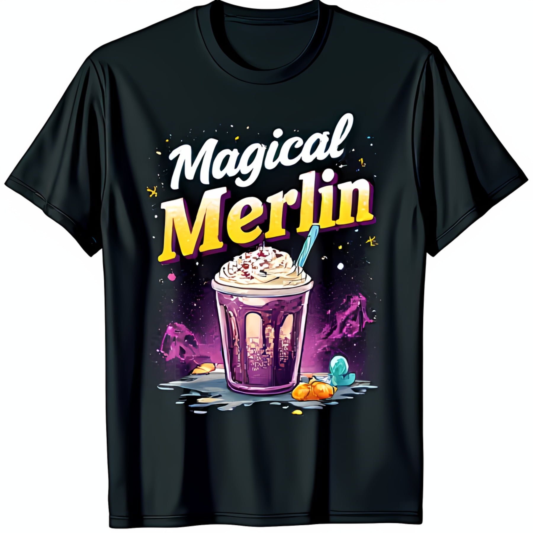 Magical Merlin Black T-Shirt with Milkshake Graphic in Space - Walmart.com