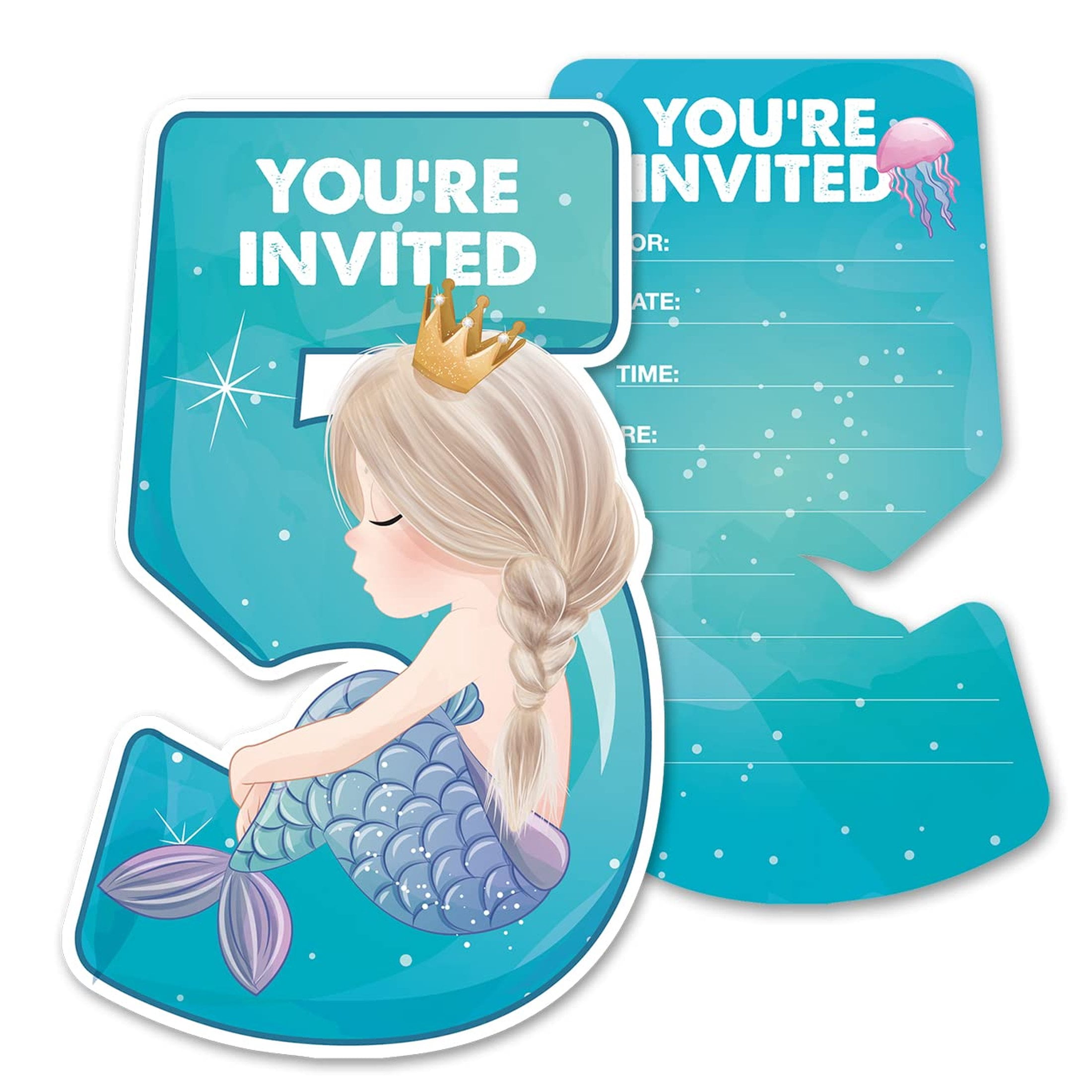 Magical Mermaid Fifth Birthday Invitations Set - 20 Double-Sided ...
