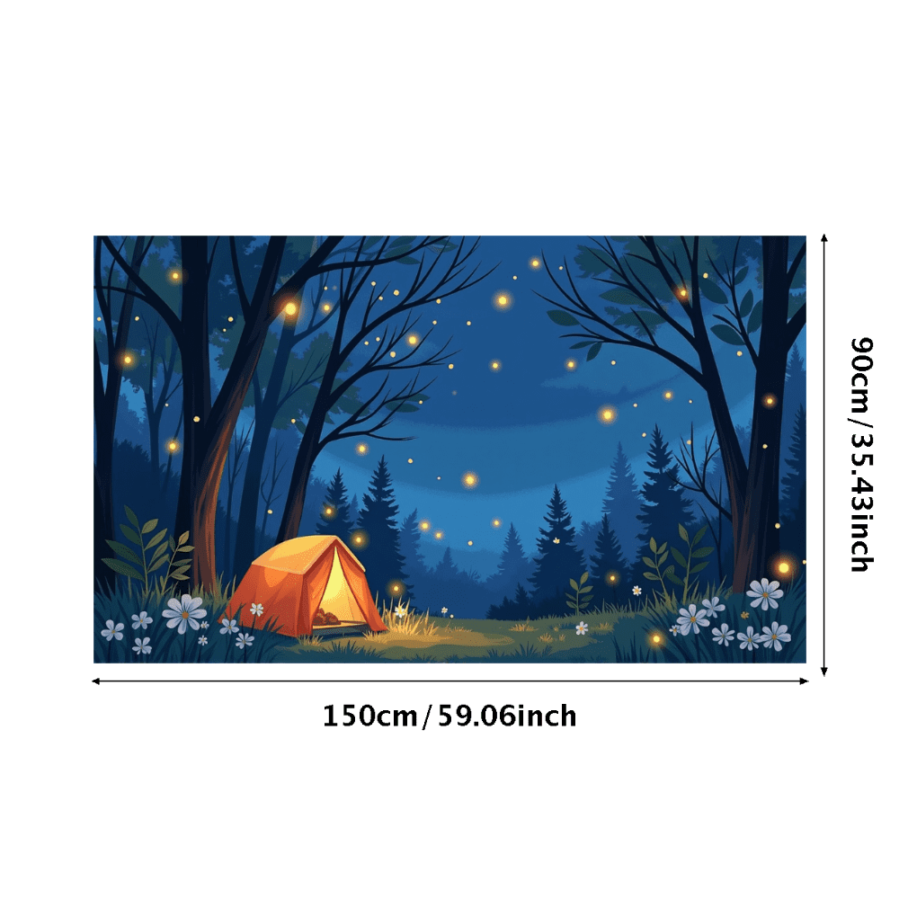 Magical Nighttime Forest Scene Backdrop Banner with Glowing Fireflies ...