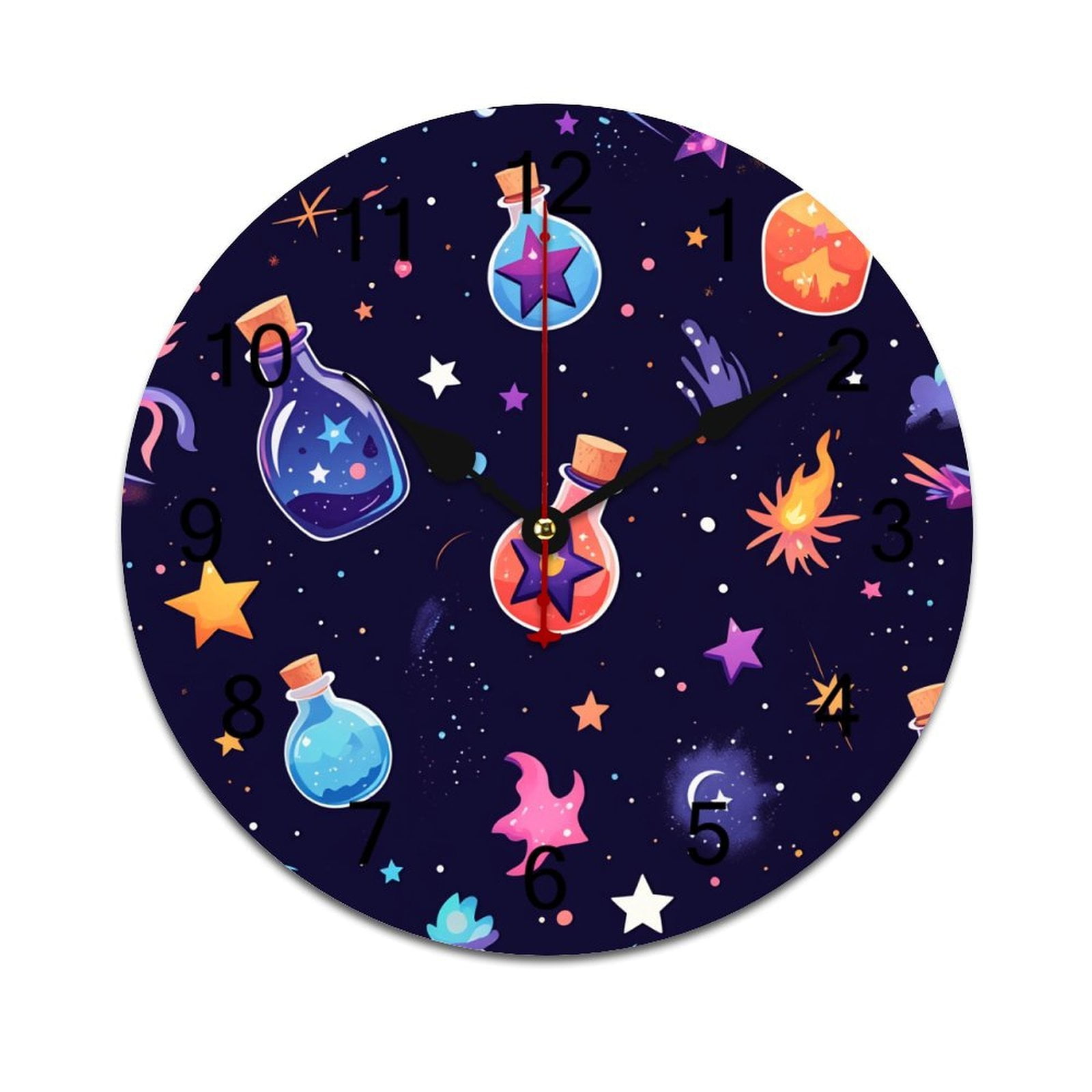 Magical Potions And Stars Pattern-1 Printed Silent Wall Clock Round ...