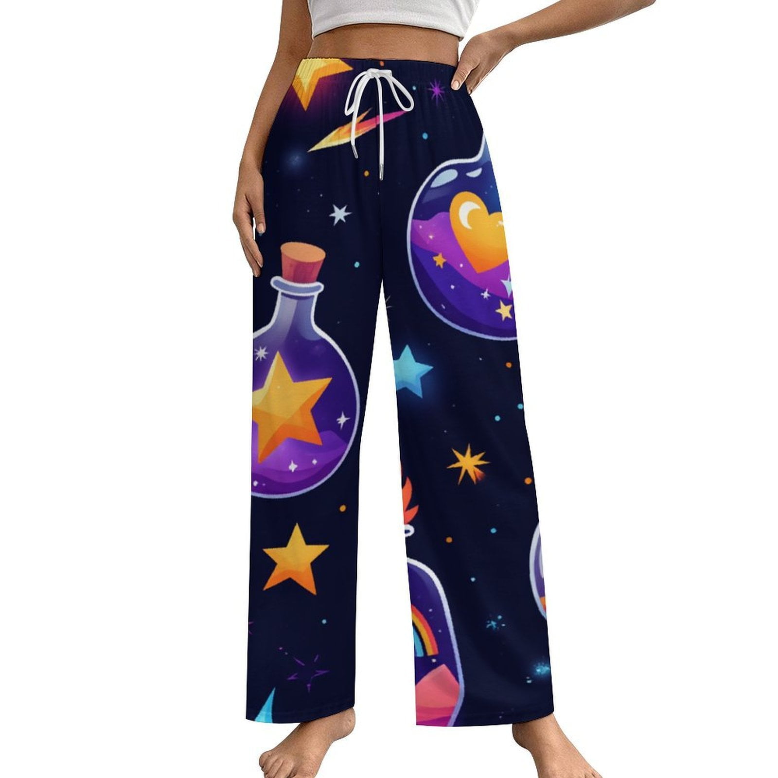 Magical Potions And Stars Pattern-2 Pajamas For Women Loose Retro Night ...