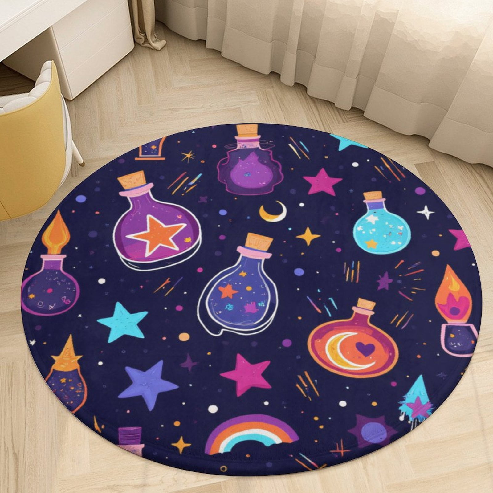 Magical Potions And Stars Pattern Round Area Rugs for Bedroom Living ...