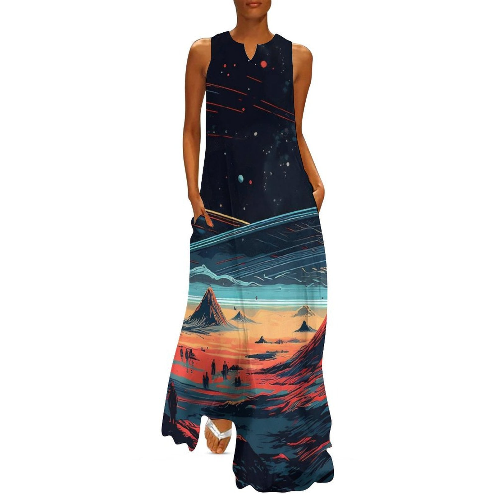 Magical Space Print Dress Purple Galaxy Maxi Dress Korean Fashion Boho ...