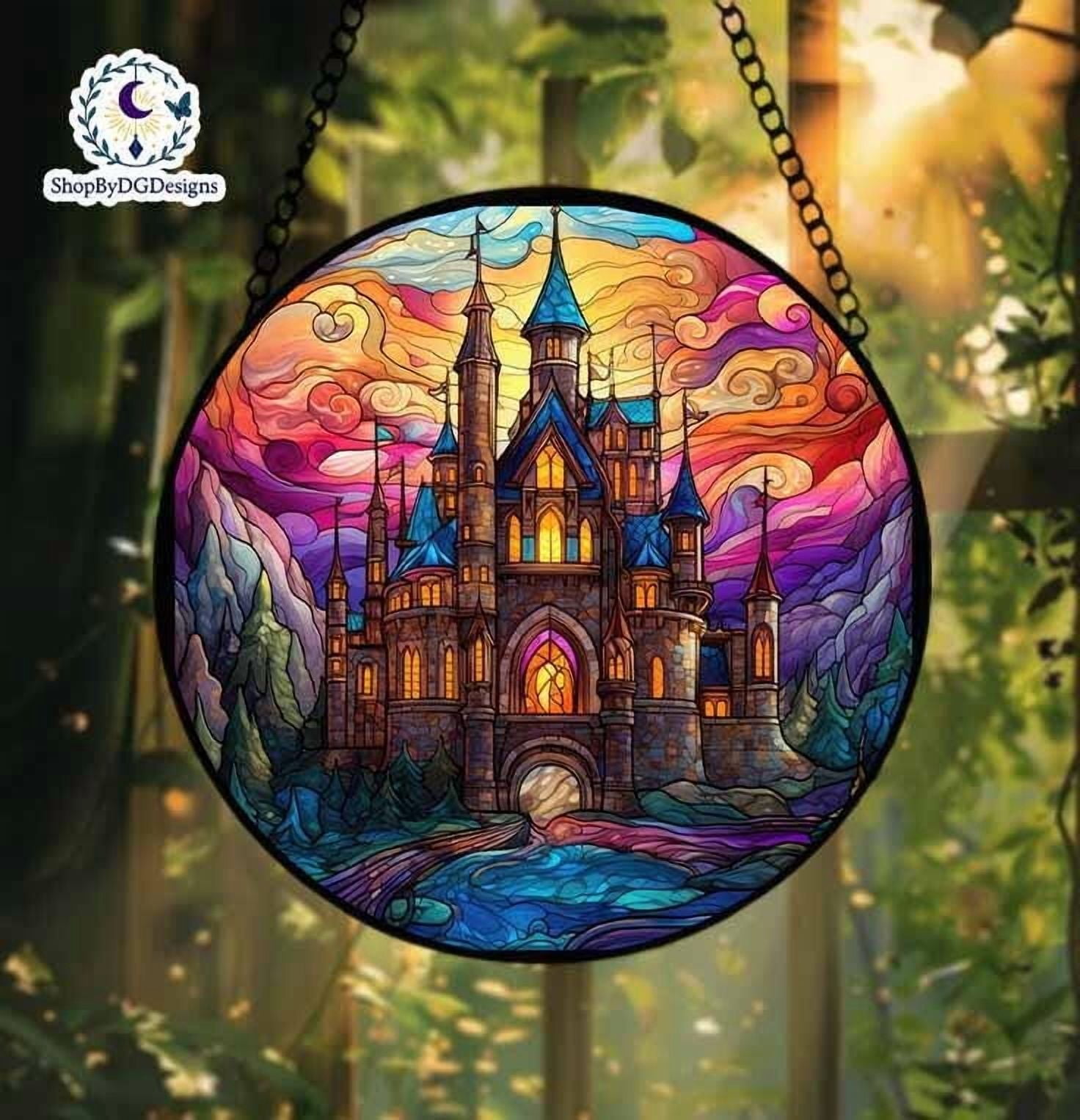 Magical Stained Glass Castle, Fairytale Hanging Decor Home for Fantasy ...