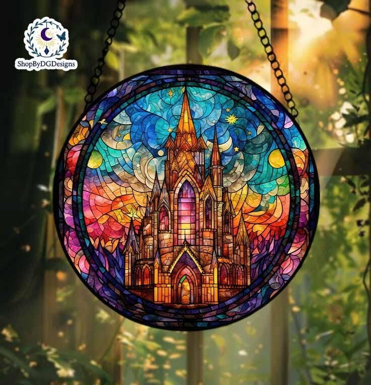 Magical Stained Glass Castle, Fairytale Home Decor, Enchanting Window ...