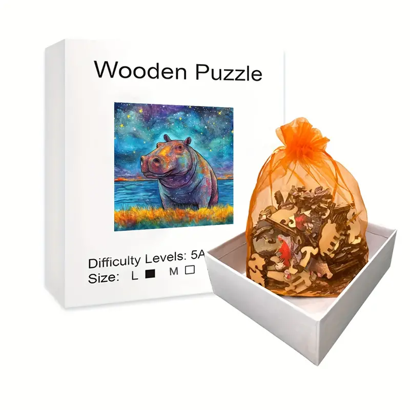 Magical Starry River Hippo Wooden Puzzle: an Enchanting Decoding Toy ...