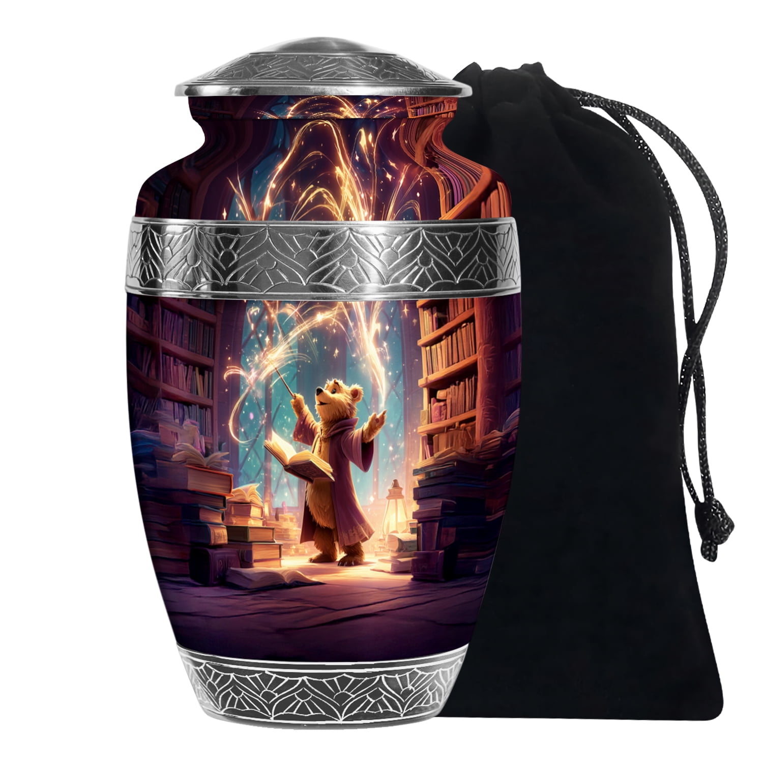 Magical Teddy Bear In Library Large Funeral Urns For Human Ashes Adult ...