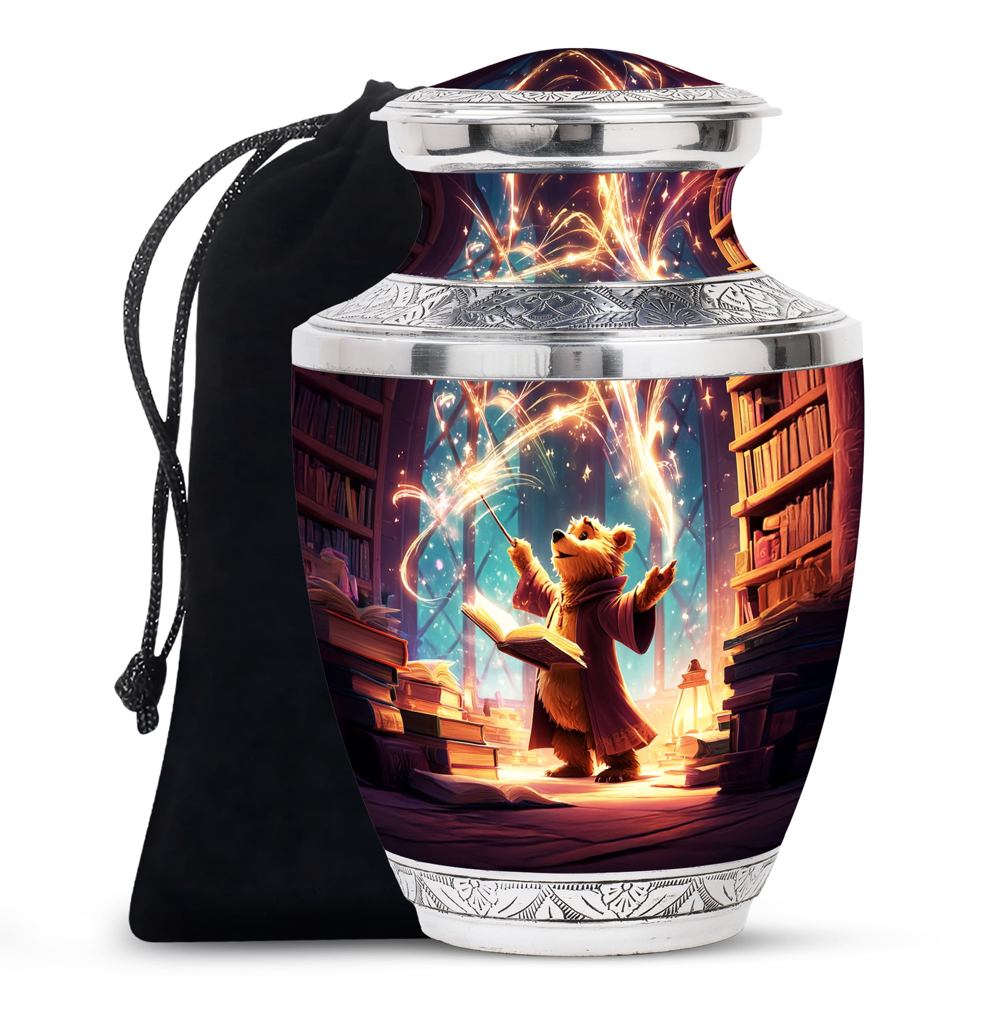 Magical Teddy Bear In Library Large Memorial Urns For Human Ashes Adult ...