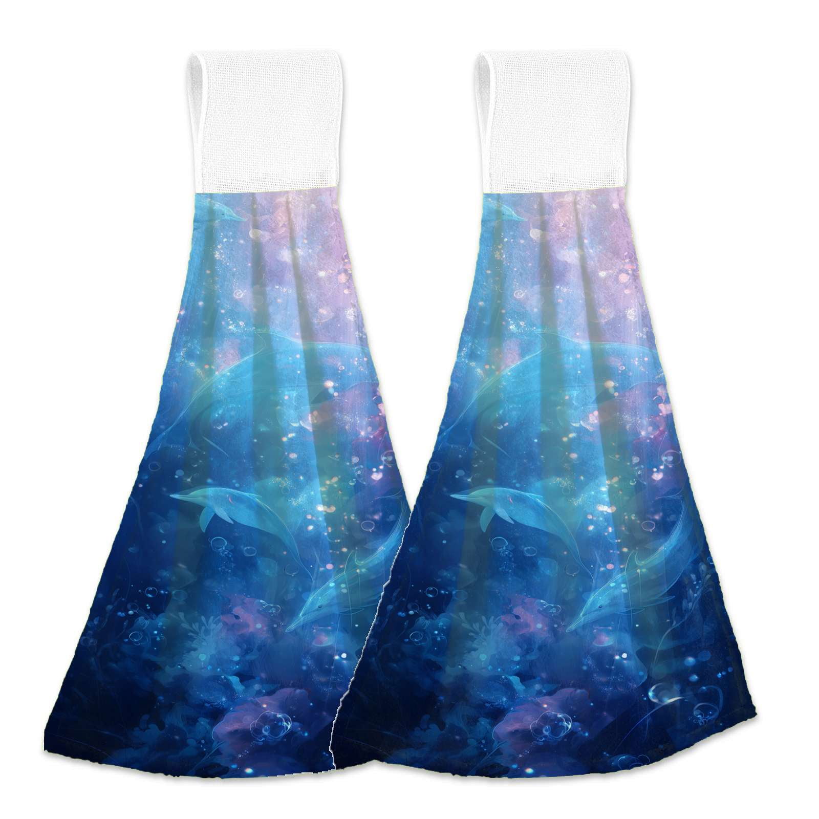 Magical Underwater Dolphin Scene Hanging Kitchen Hand Towels Sets with ...