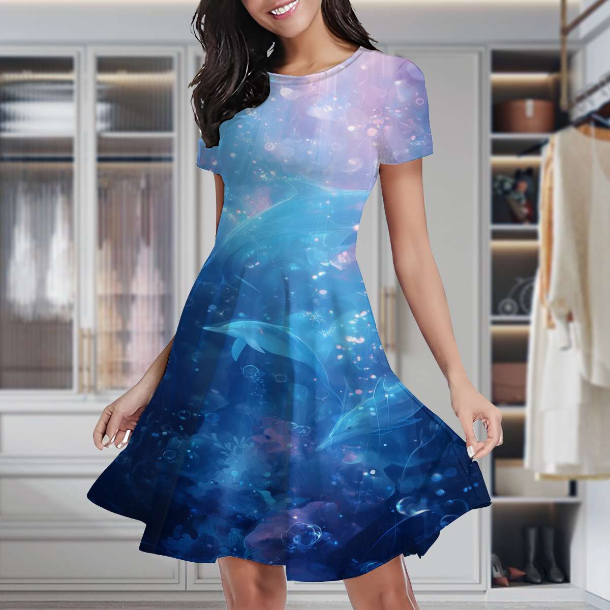 Magical Underwater Dolphin Scene Women's Classic Swing Skater Dress ...